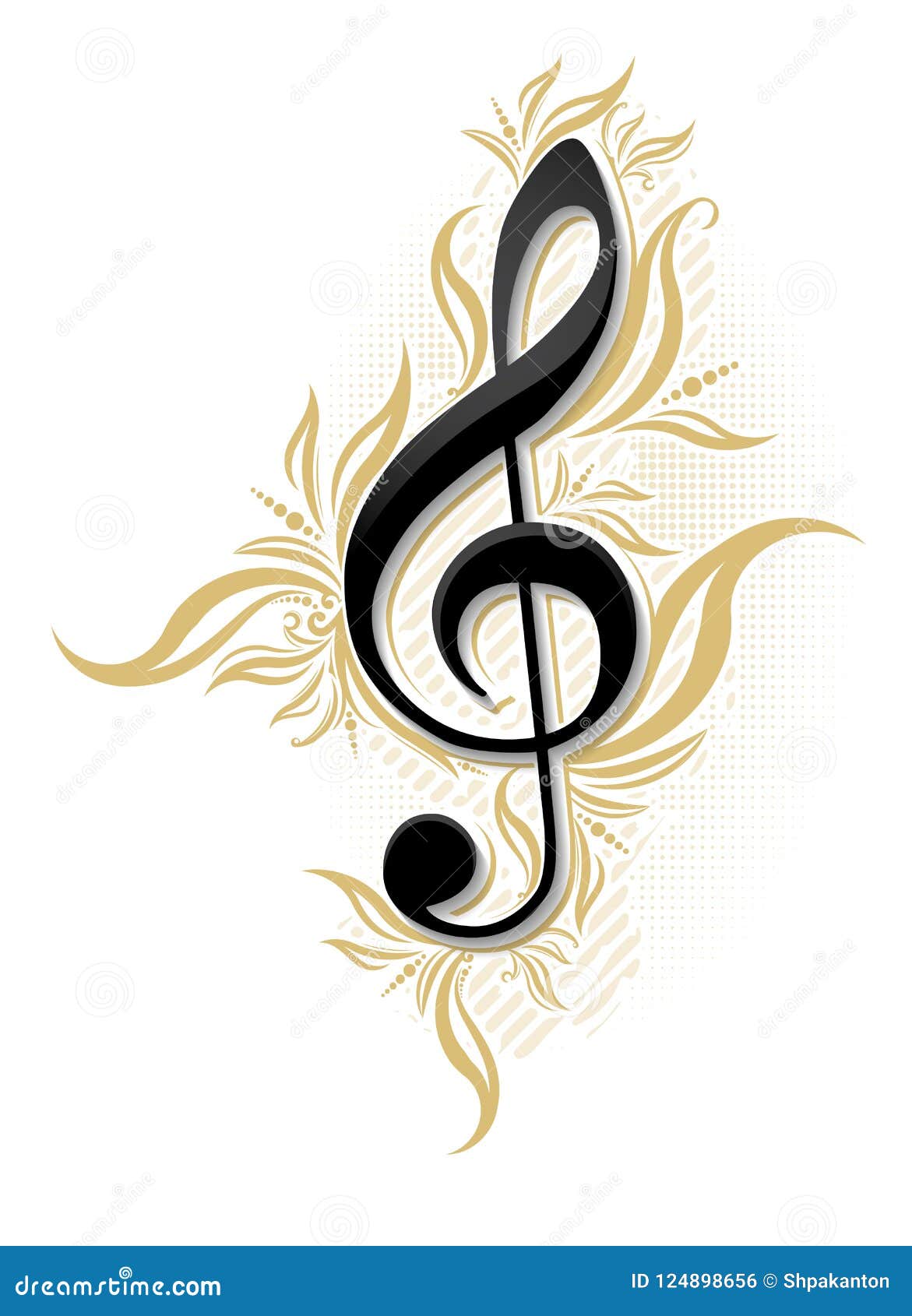 Musical Design with Glossy G Clef and Floral Decor Stock Illustration ...