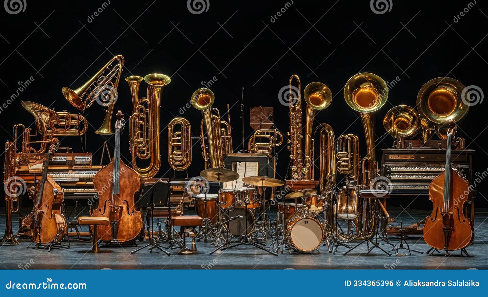 Musical Ensemble, a Medley of Brass, String, and Percussion Instruments ...