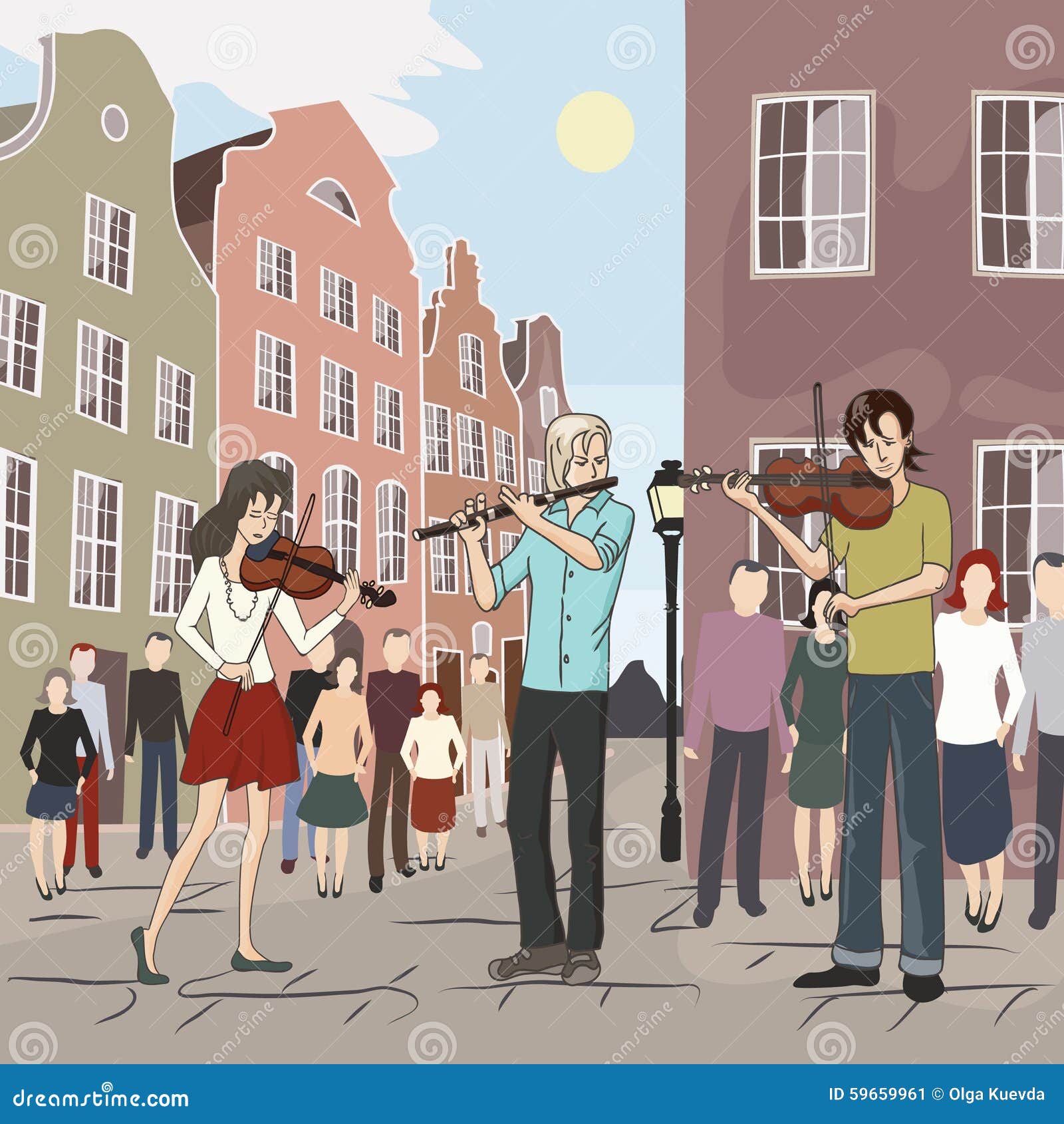 Musical Flash Mob at Old City Stock Vector - Illustration of urban ...
