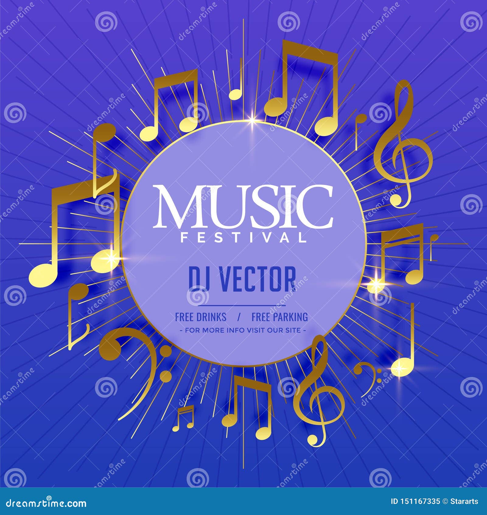 Musical Flyer Template with Golden Sound Notes Stock Vector ...