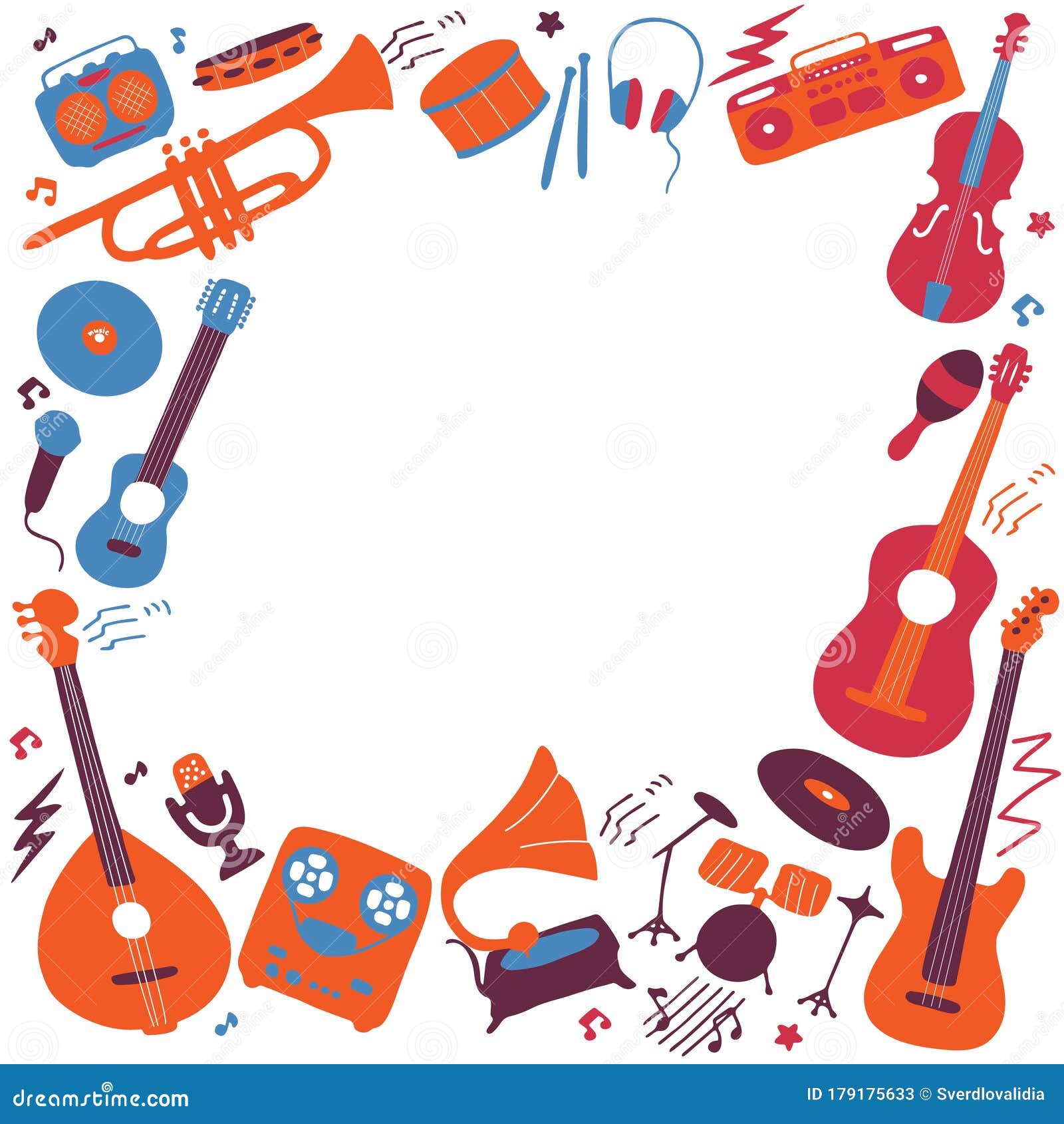Musical Frame. Hand Drawn Musical Icon Set Stock Vector - Illustration ...