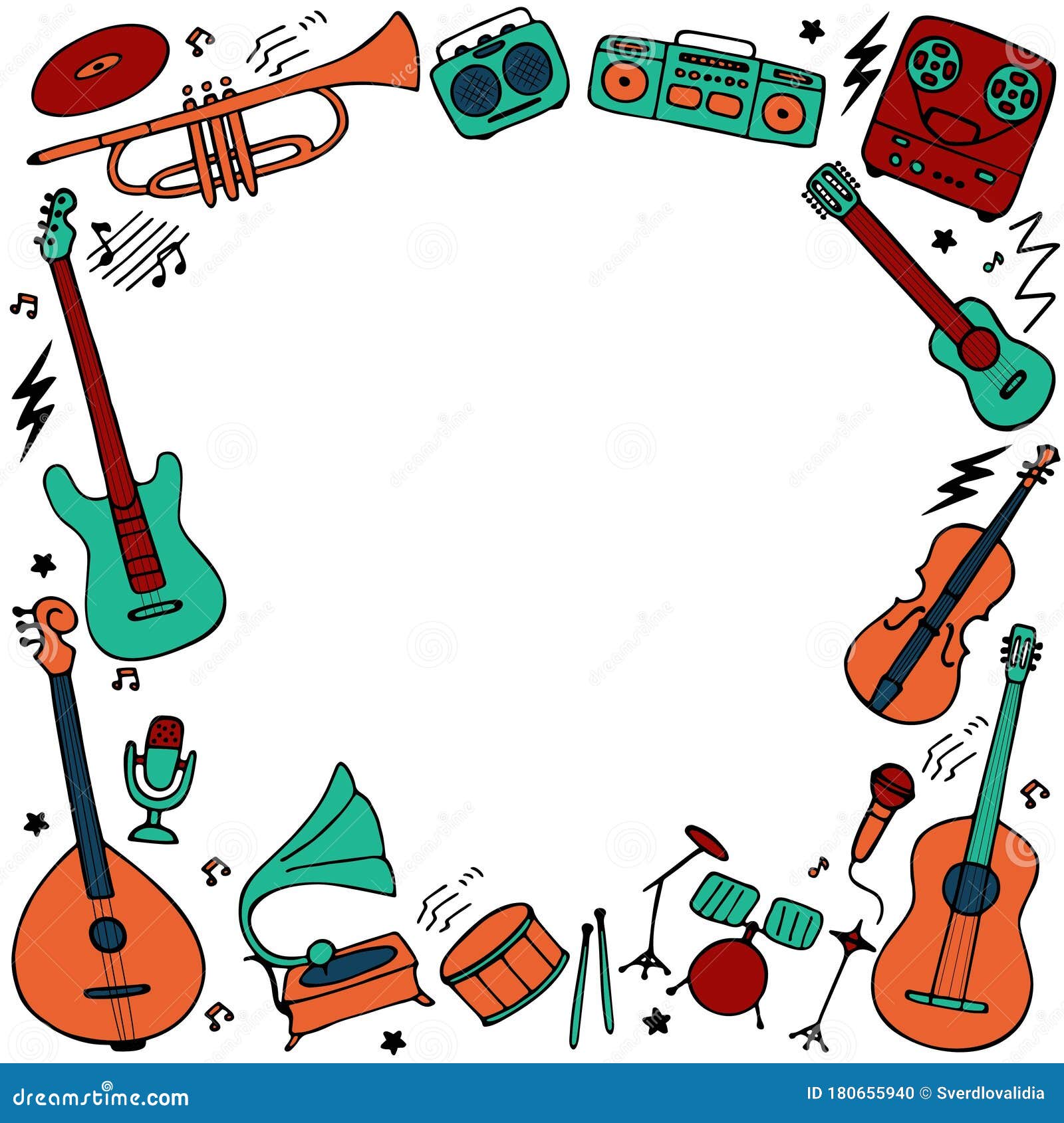 Musical Frame. Hand Drawn Musical Icon Set Stock Vector - Illustration ...