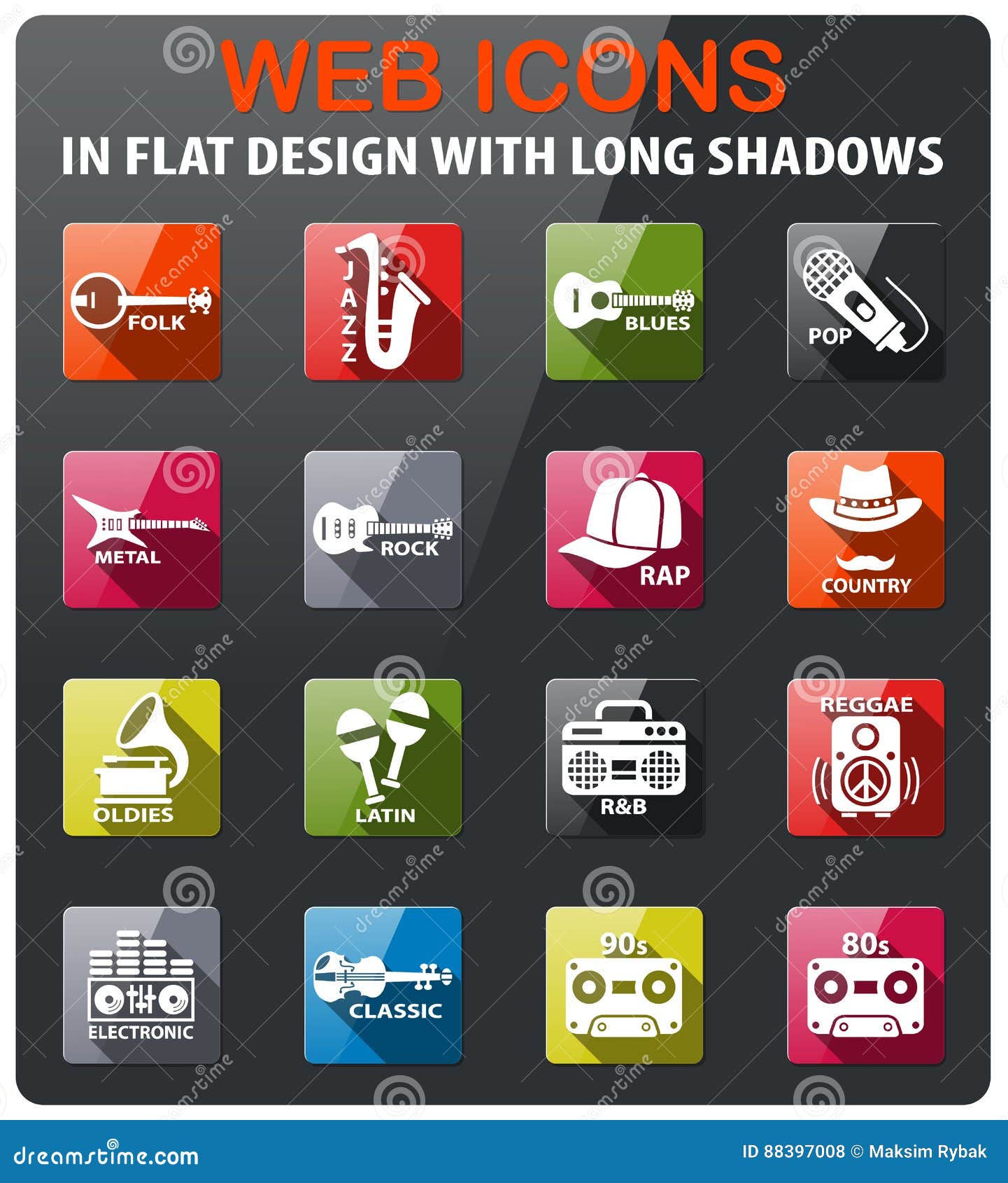 Musical genre web icons stock illustration. Illustration of country ...