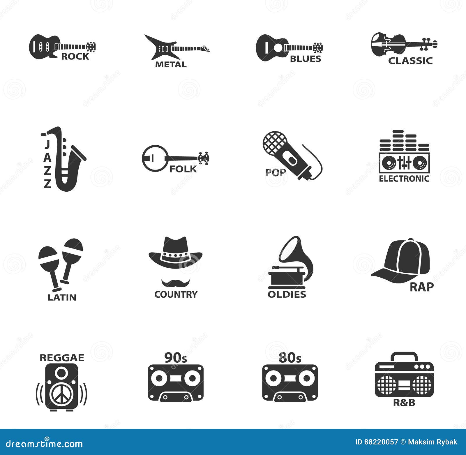 Musical genre web icons stock vector. Illustration of design - 88220057