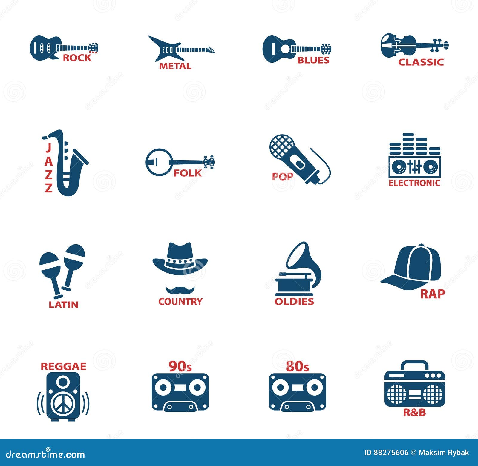 Musical genre web icons stock illustration. Illustration of classic ...