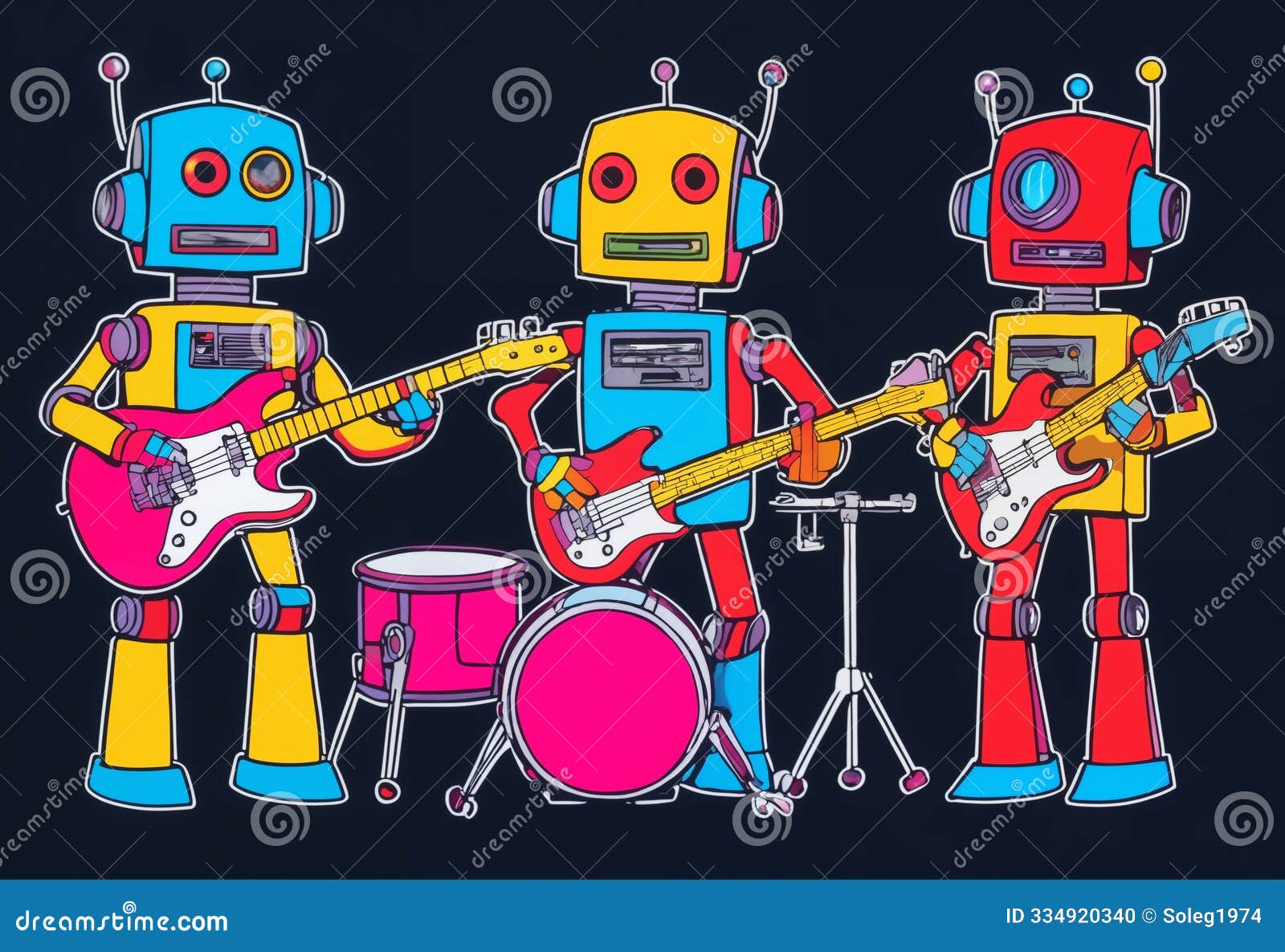 A Musical Group of Analog Robots in Retro Style Stock Illustration ...