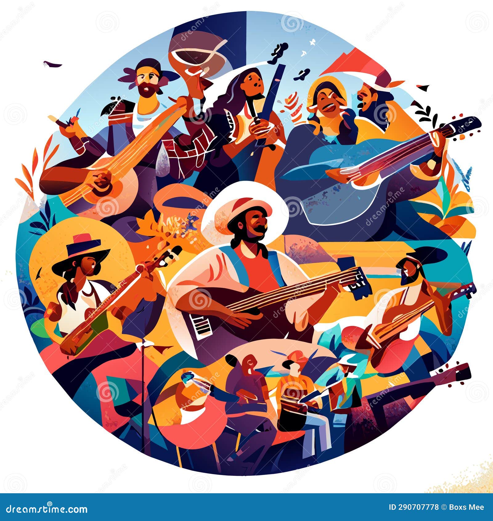Musical Group of Musicians Playing Various Instruments, Flat Vector ...