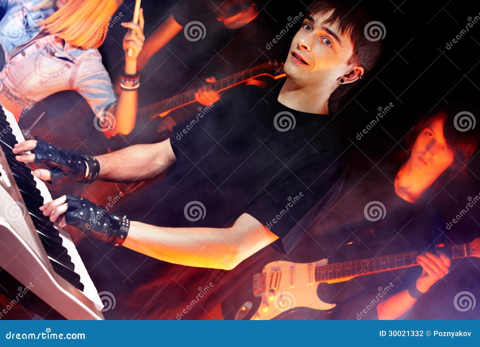 Band Playing Musical Instrument. Stock Photo - Image of musician, black ...