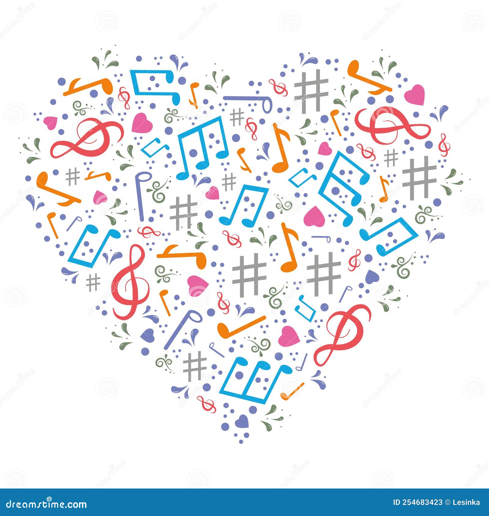 Musical Heart with Notes, Vector Isolated Illustration Stock Vector ...