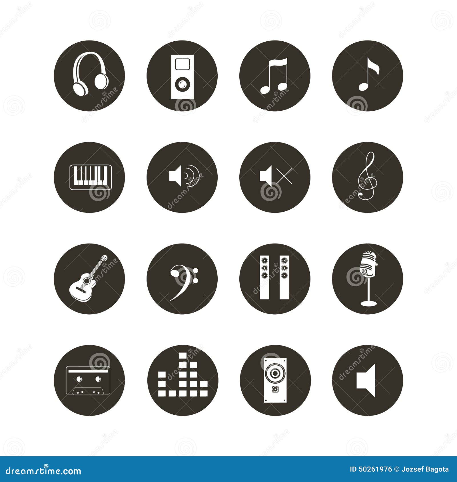Musical Icon Set - Black and White Music Related Web Icon Collection ...