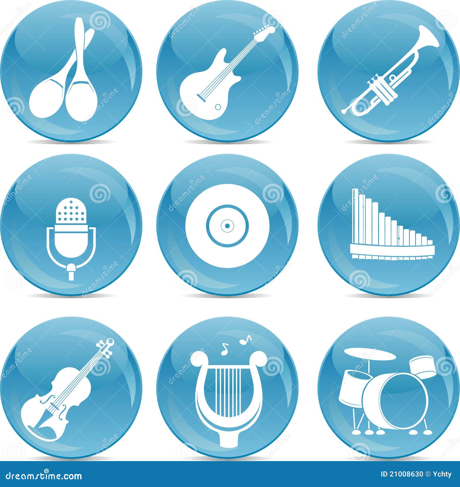 Musical Icons on Blue Shiny Balls in Vector Stock Vector - Illustration ...
