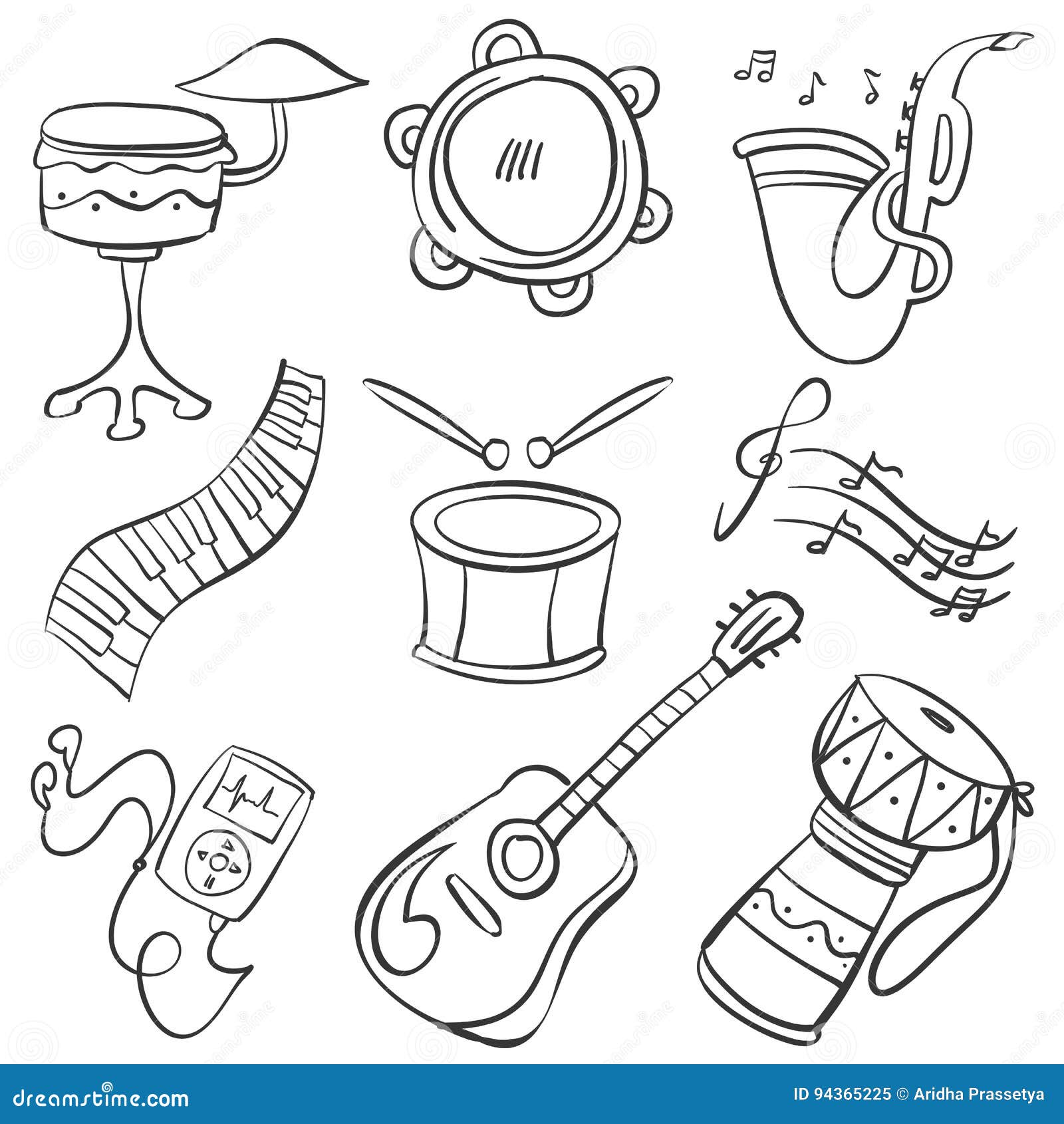 Musical Instrument Doodle Style Collection Stock Vector - Illustration ...