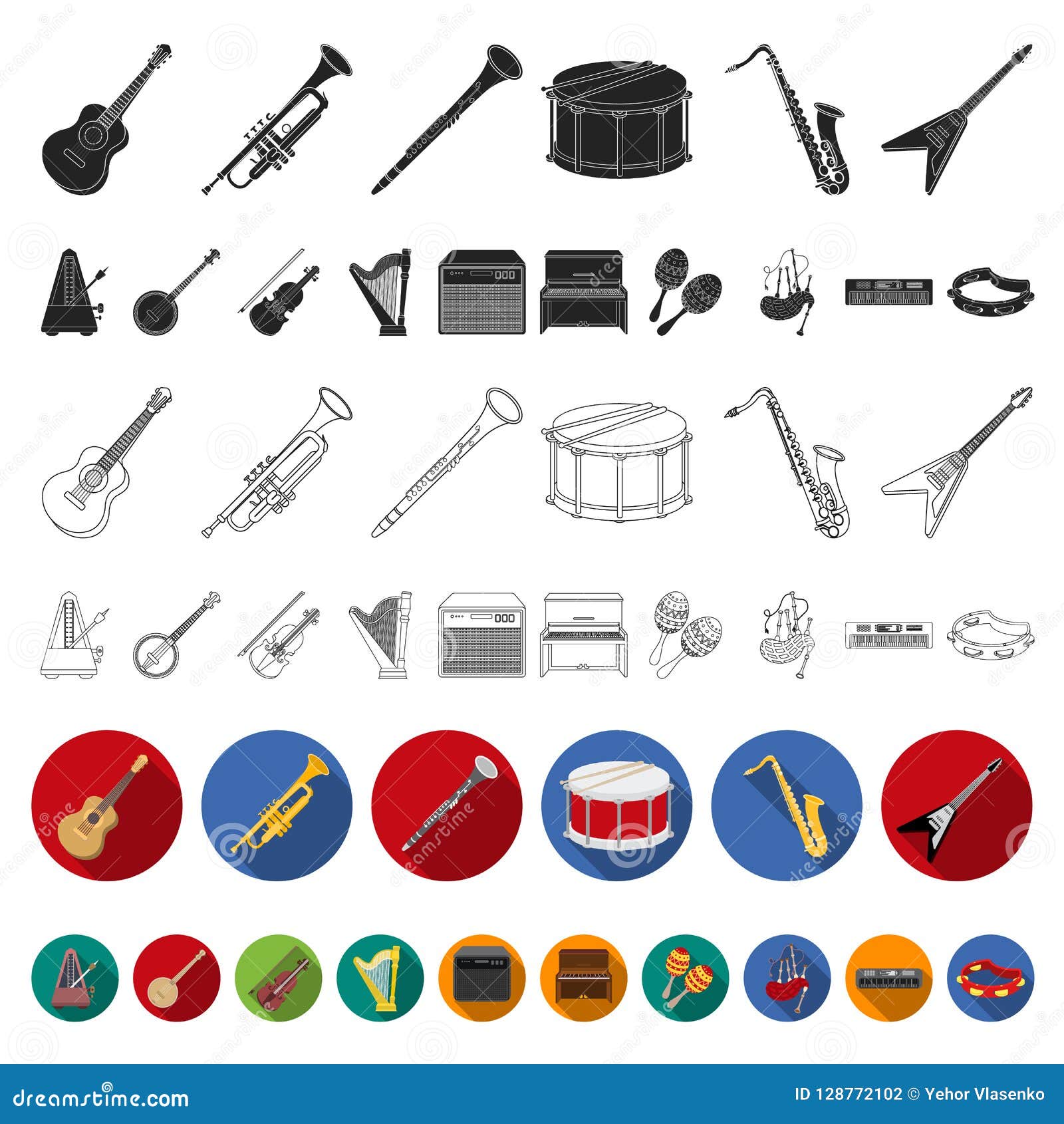 Musical Instrument Flat Icons in Set Collection for Design. String and ...