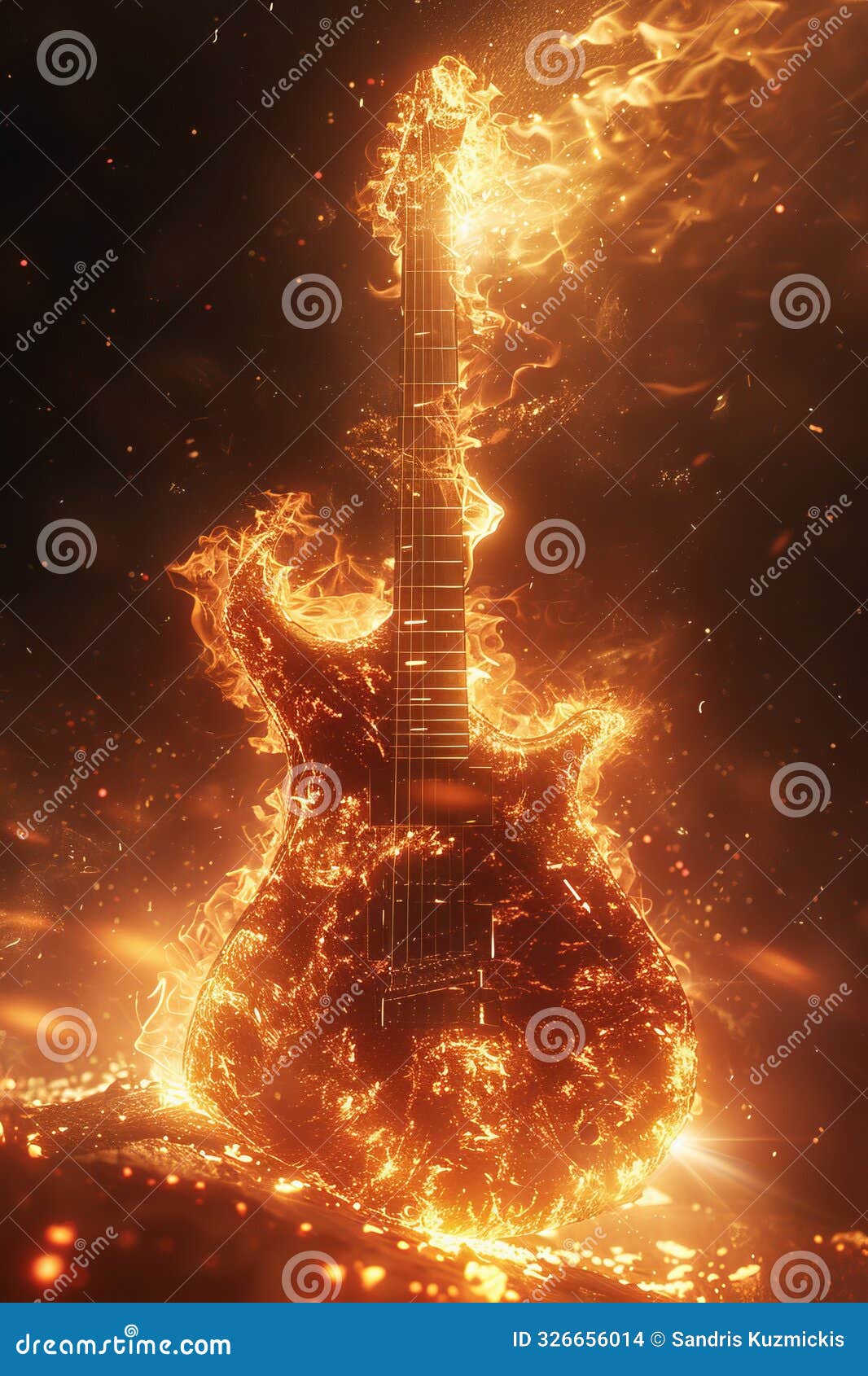 Musical Instrument Guitar on Fire. Generative AI. Stock Illustration ...