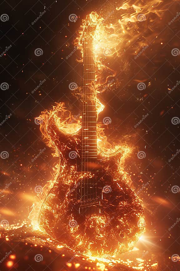 Musical Instrument Guitar on Fire. Generative AI. Stock Illustration ...