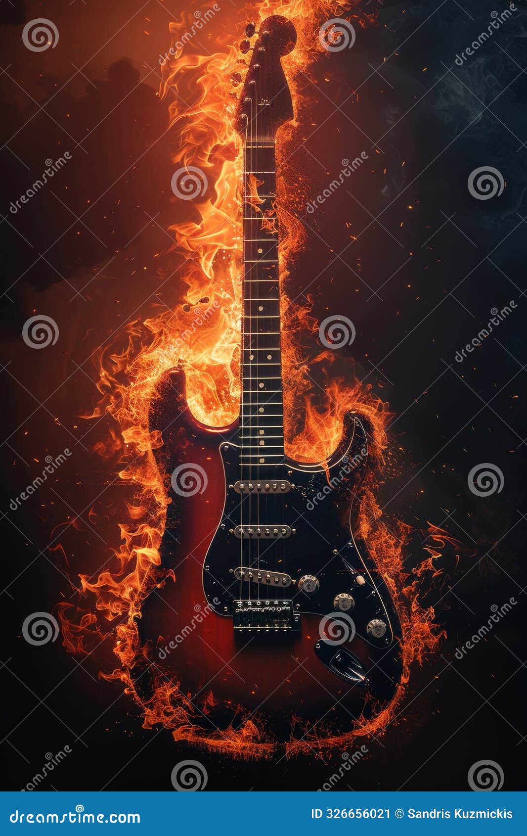 Musical Instrument Guitar on Fire. Generative AI. Stock Illustration ...