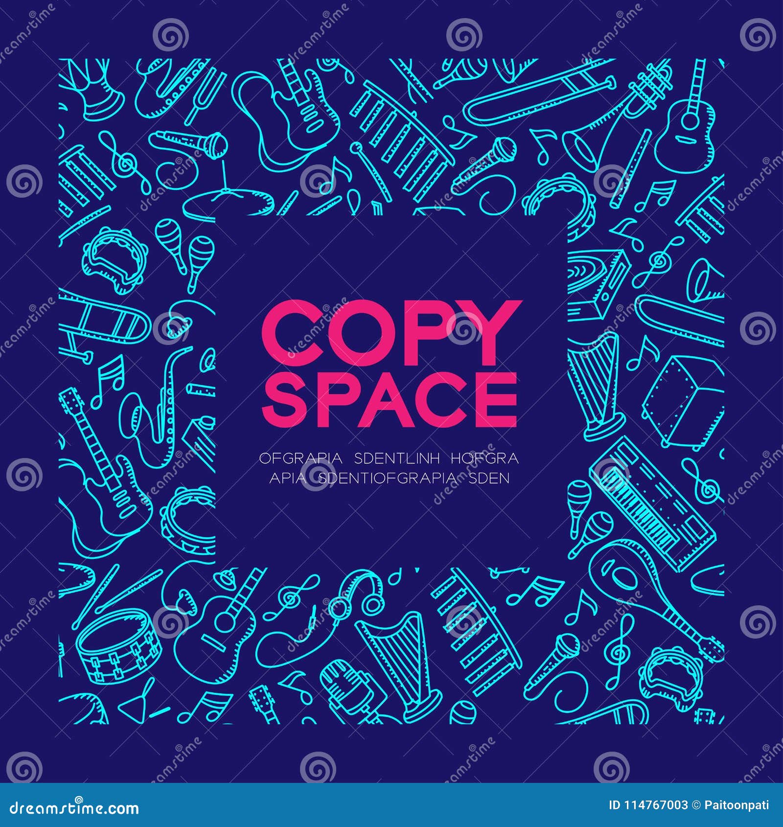 Musical Instrument Hand Drawing Set Pattern Background In Square Frame ...