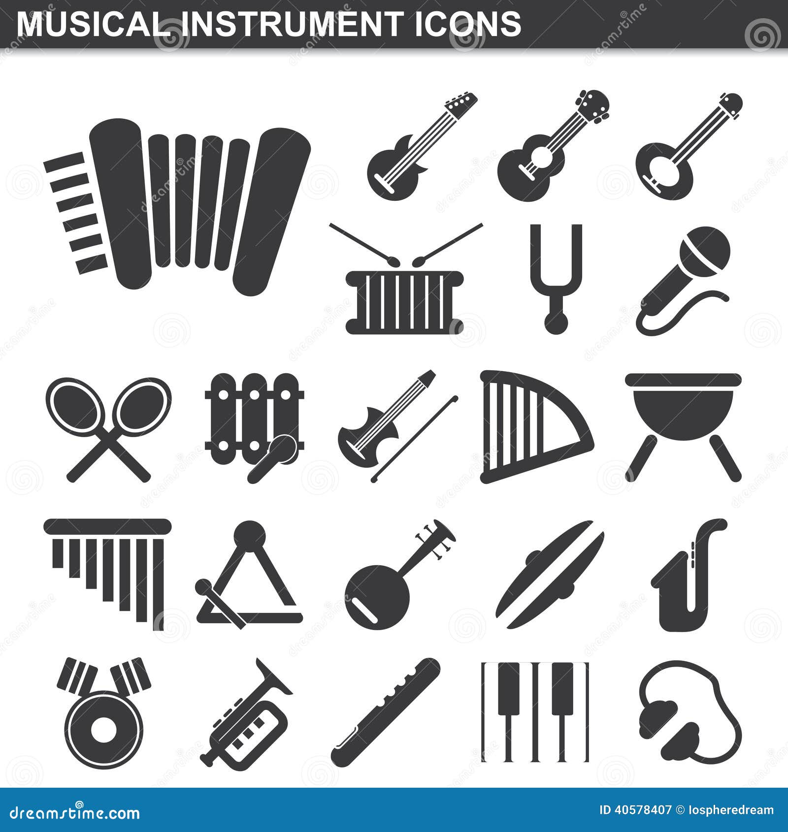 Musical Instrument Icons Set Stock Vector - Illustration of sign ...