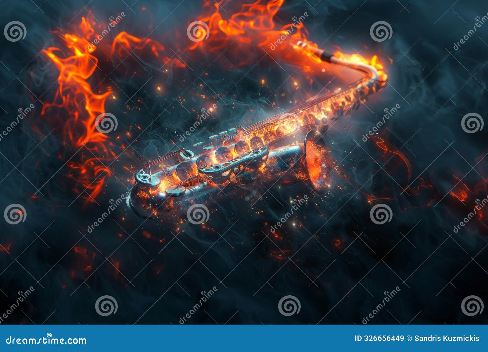 Musical Instrument Saxophone on Fire. Generative AI. Stock Illustration ...
