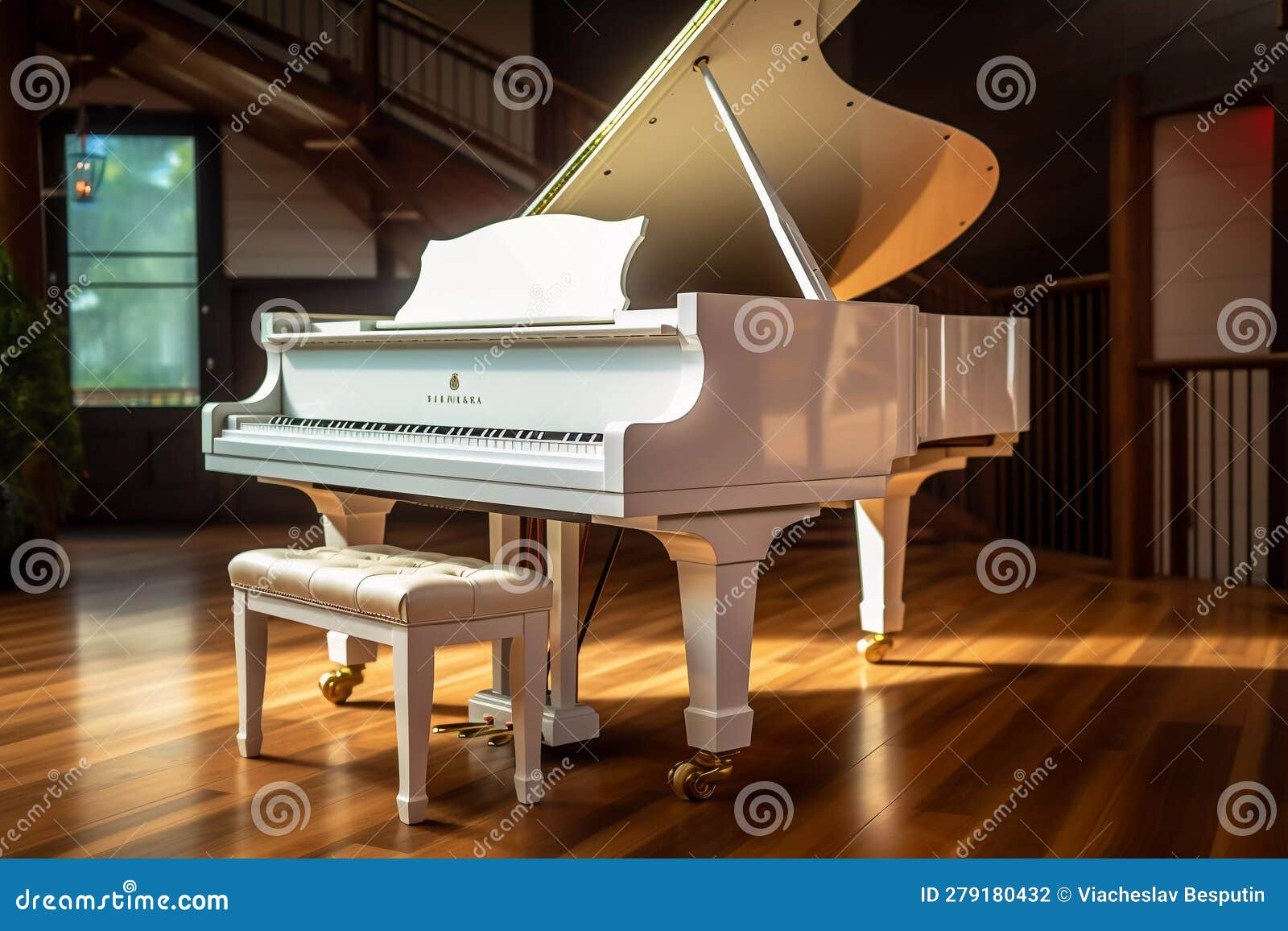Musical Instrument White Piano in the Interior. Stock Illustration ...