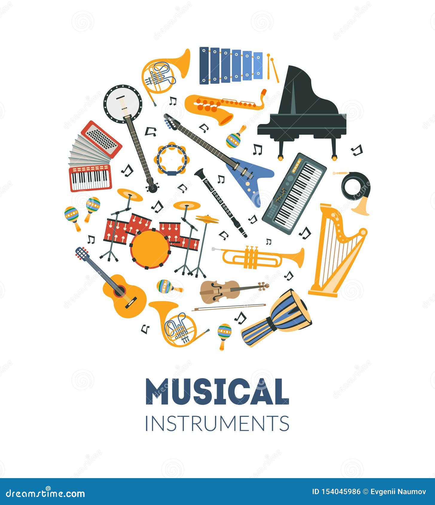 Musical Instruments Banner Template with Seamless Pattern of Round ...