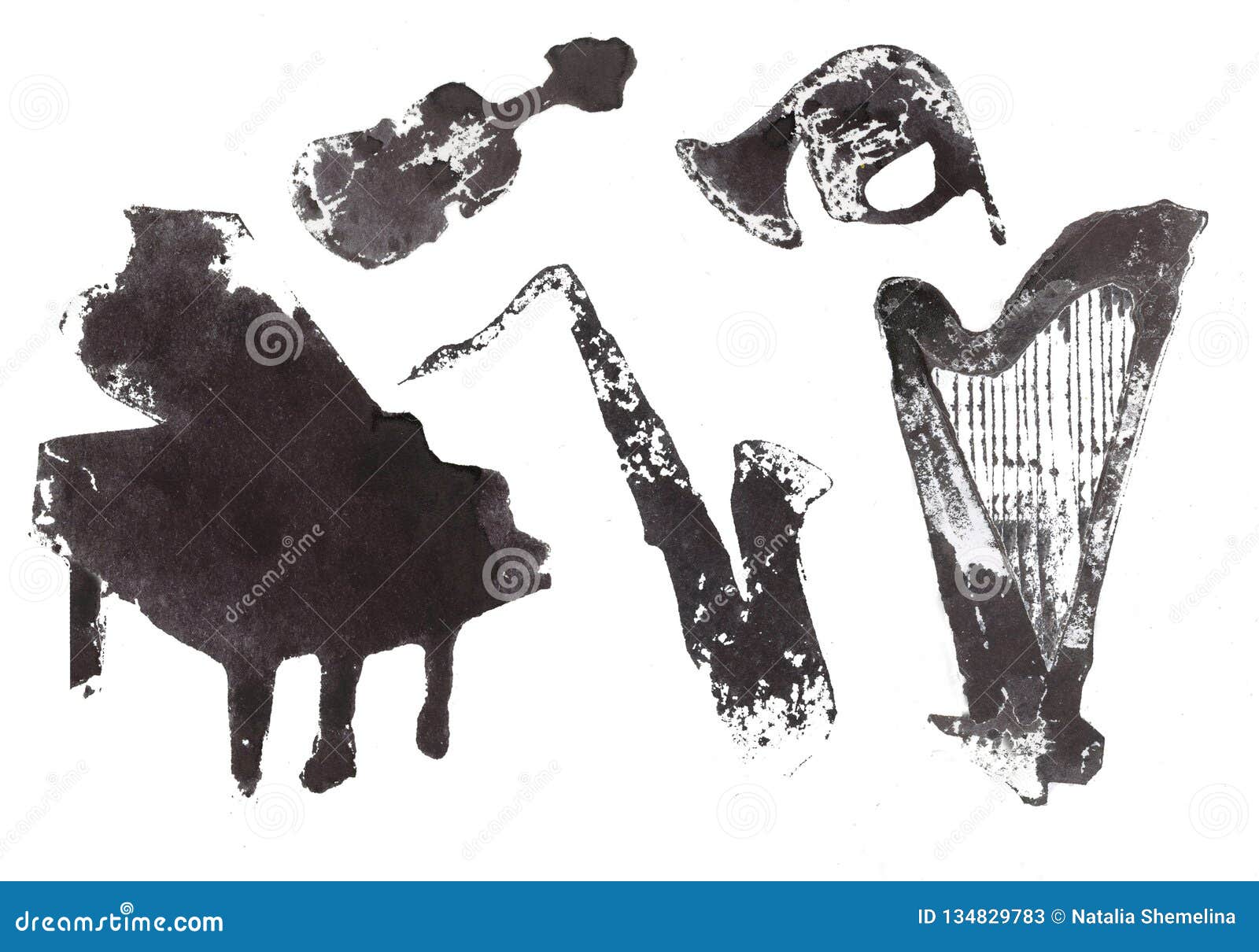 Musical Instruments, Black and White Graphics, Abstraction Stock ...