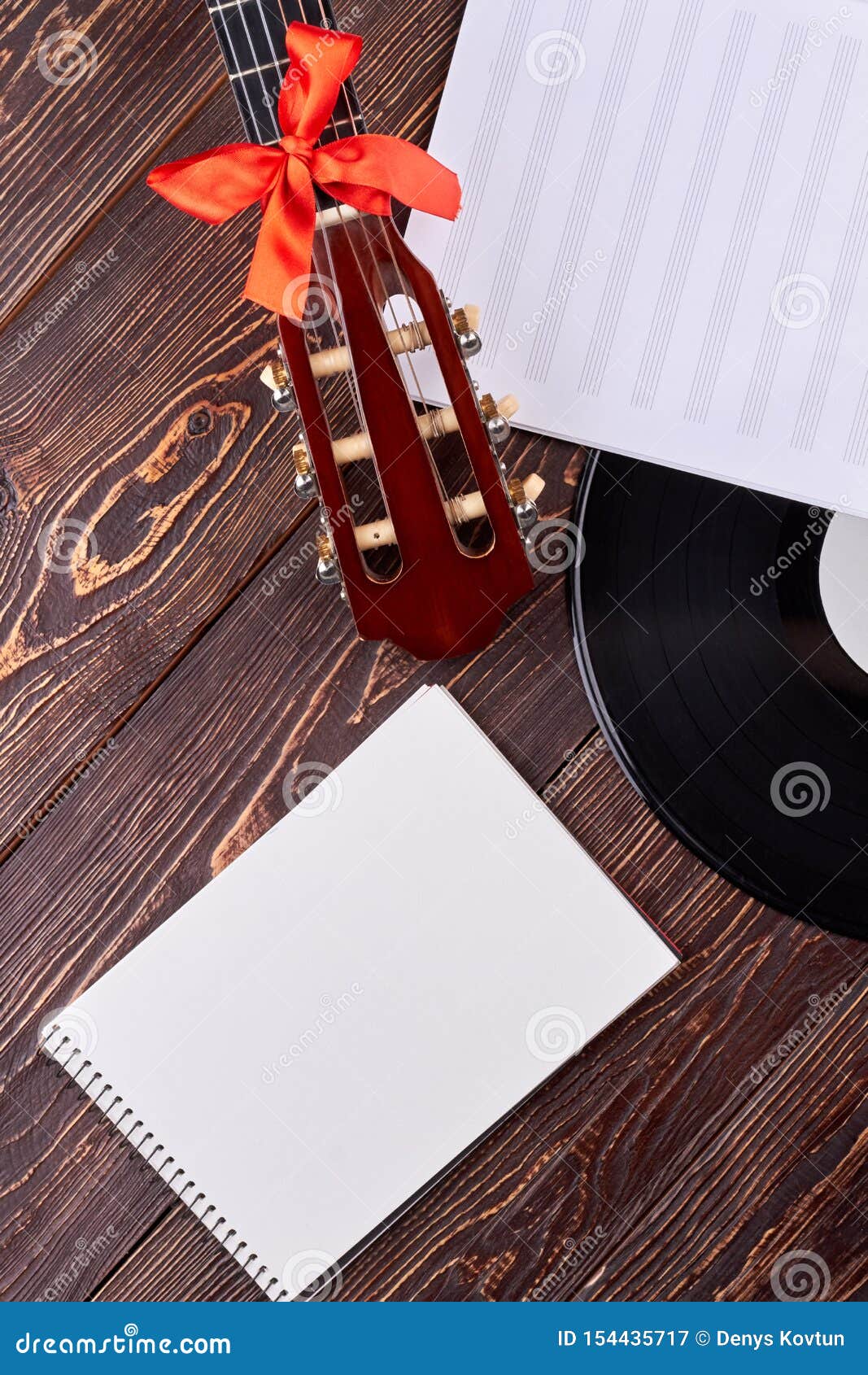 Musical Instruments and Blank Paper Notebook. Stock Image - Image of ...