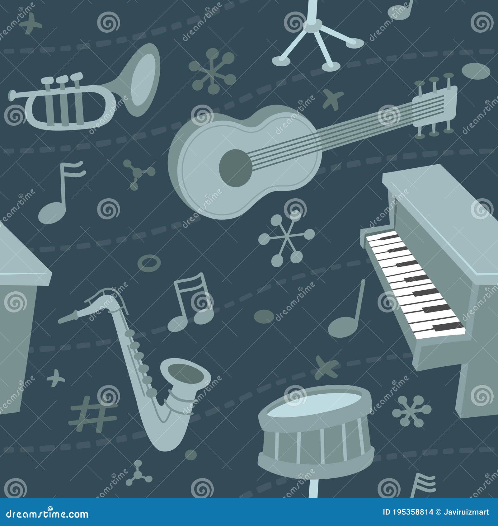 Musical Instruments on Blue Background Stock Vector - Illustration of ...