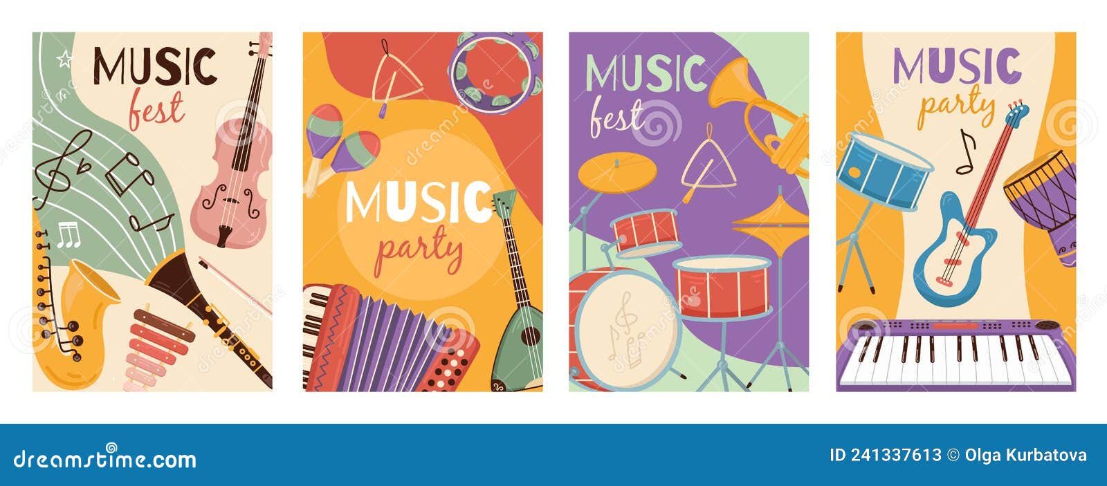Musical Instruments Cards. Festivals and Party Posters with Different ...