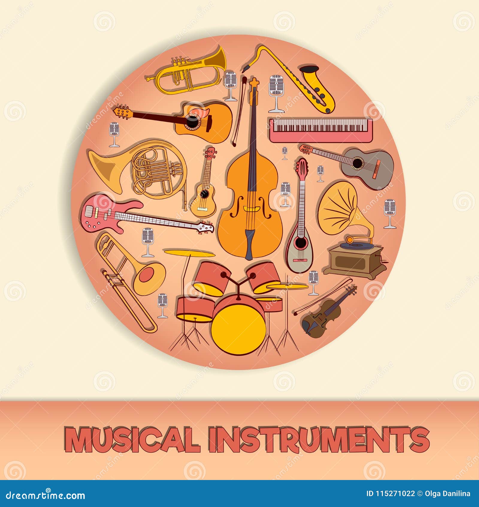 Musical Instruments in a Circle-02 Stock Vector - Illustration of black ...