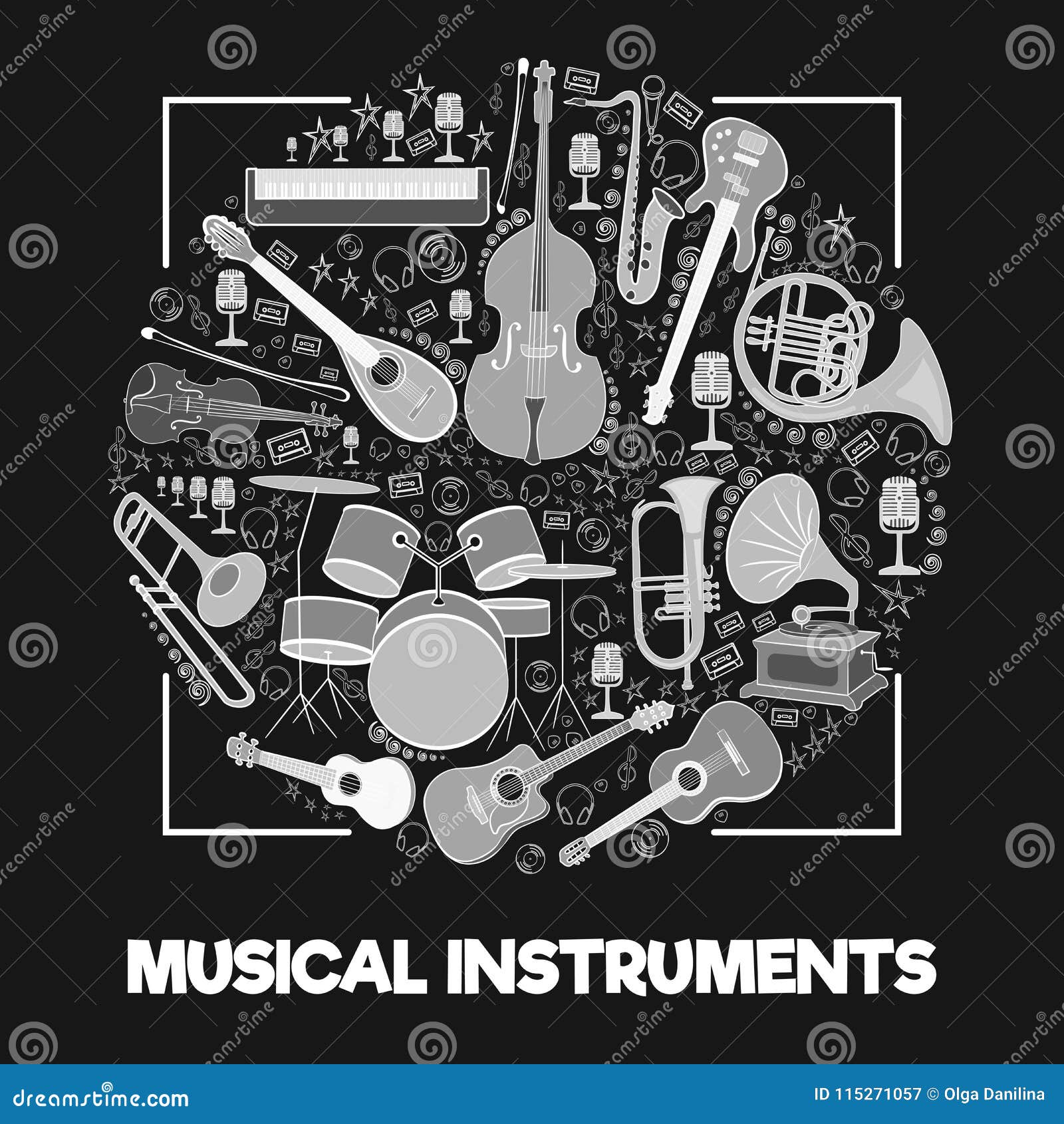 Musical Instruments in a Circle-05 Stock Vector - Illustration of ...