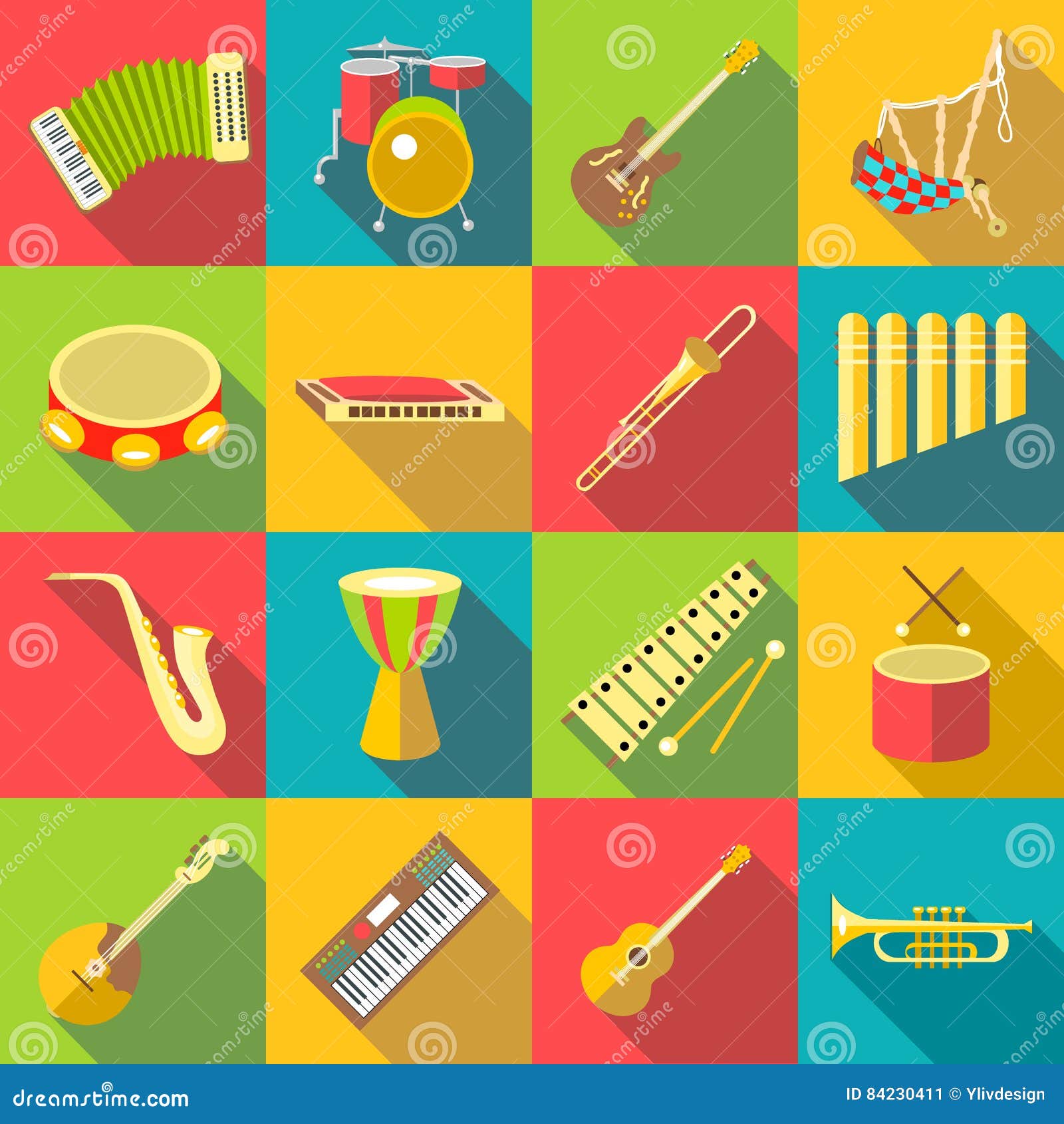 Musical Instruments Color Icons Set, Flat Style Stock Vector ...