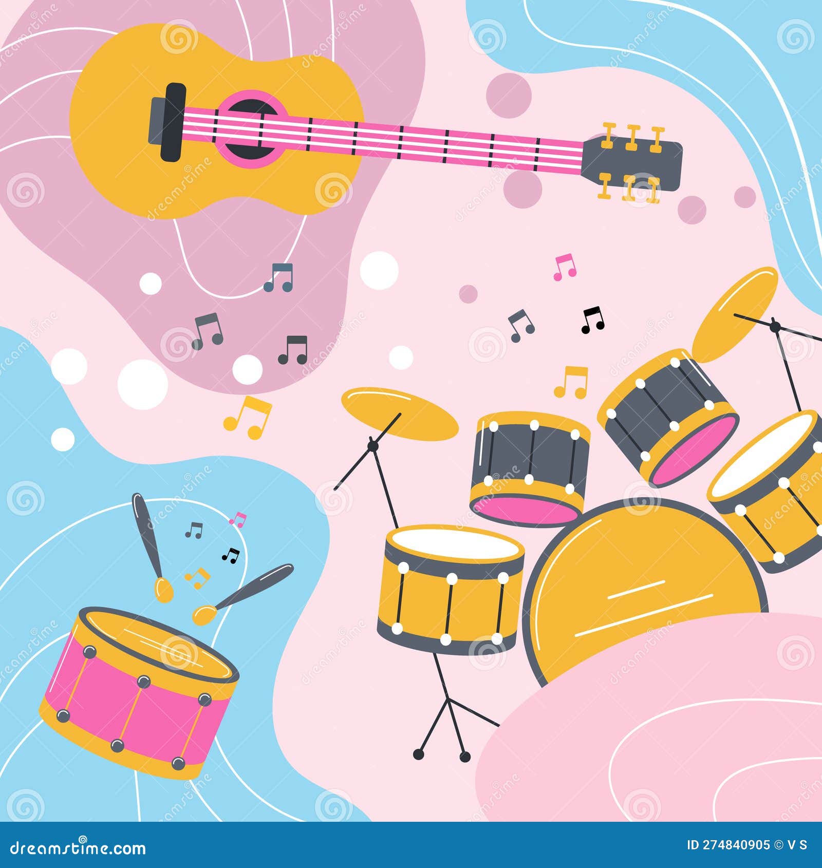 Musical Instruments on a Colored Background in Boho Style. Pastel ...