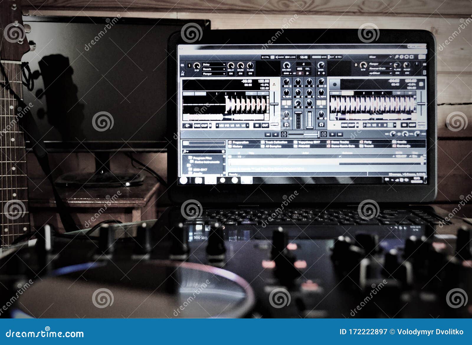 Musical Instruments and Computer Technology. Guitar Notebook and DJ ...