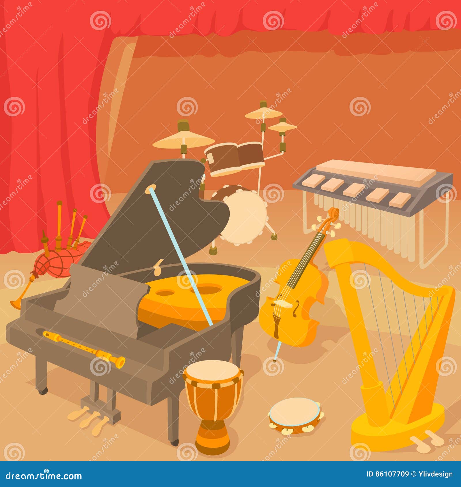 Musical Instruments Concept, Cartoon Style Stock Vector - Illustration ...