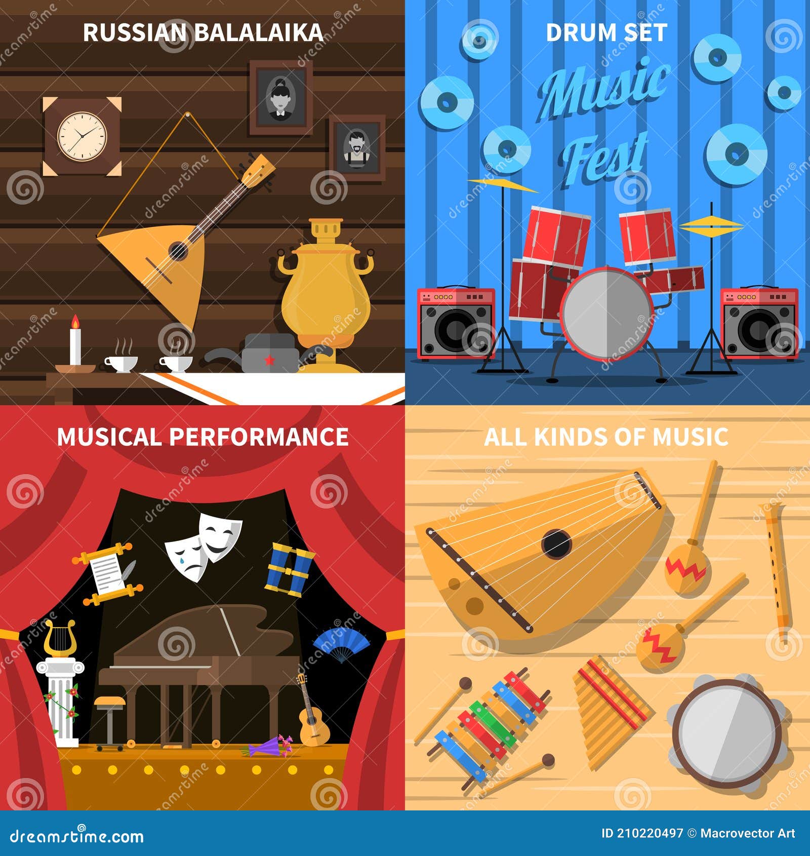 Musical Instruments Concept Icons Set Stock Vector - Illustration of ...
