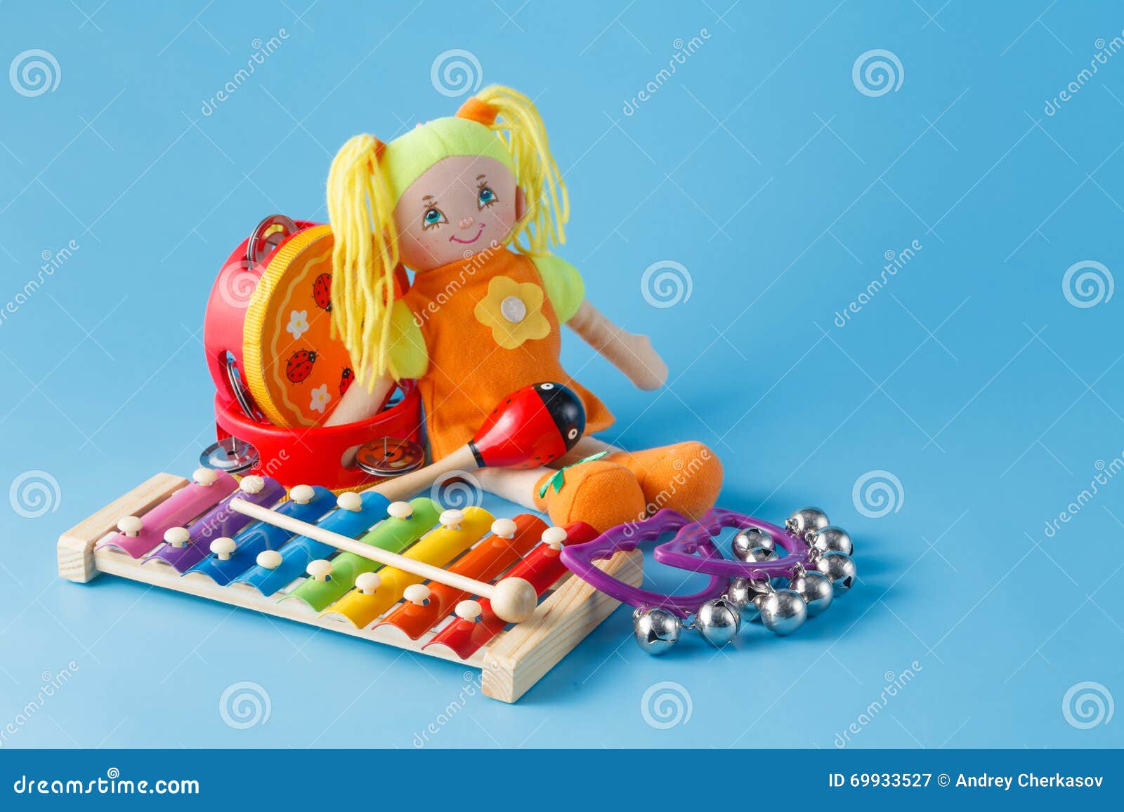 Musical Instruments with Doll Stock Image - Image of object, isolated ...