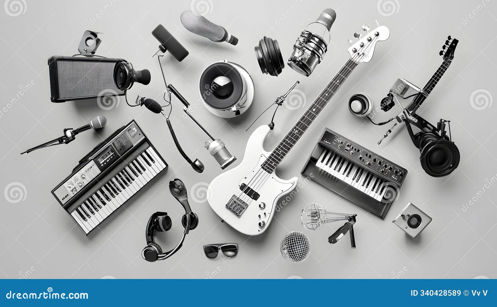 Musical Instruments and Equipment in a Creative Layout Stock Image ...