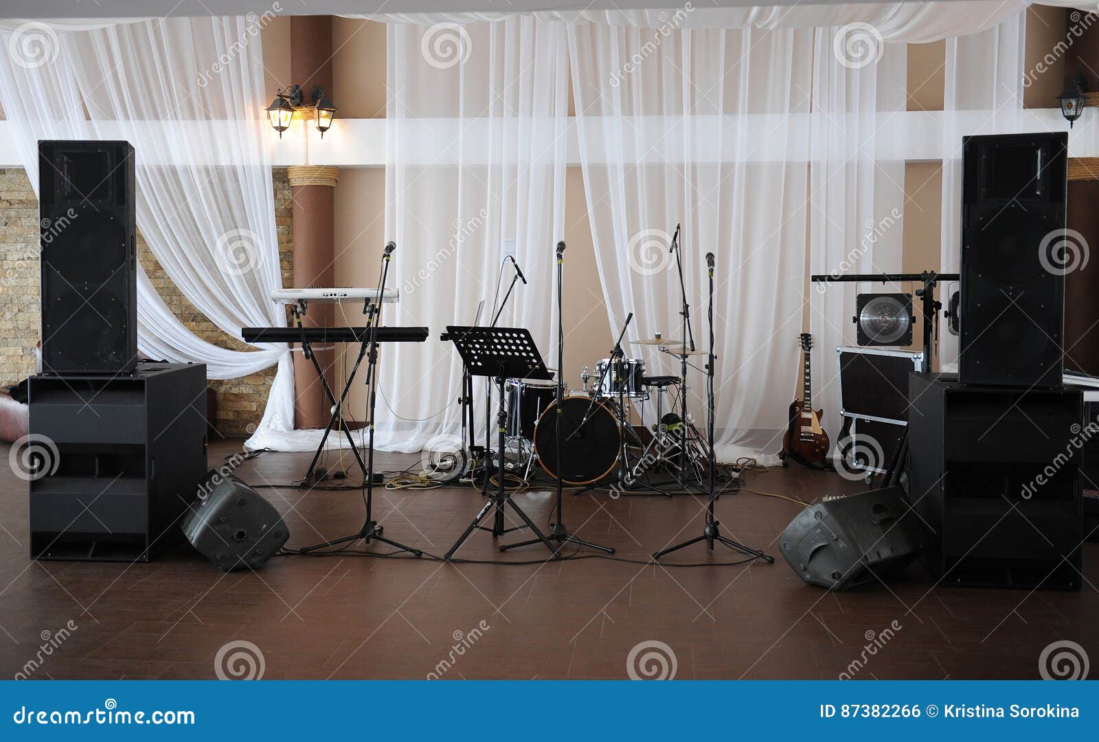 Musical Instruments and Equipment on Stage Stock Photo - Image of ...