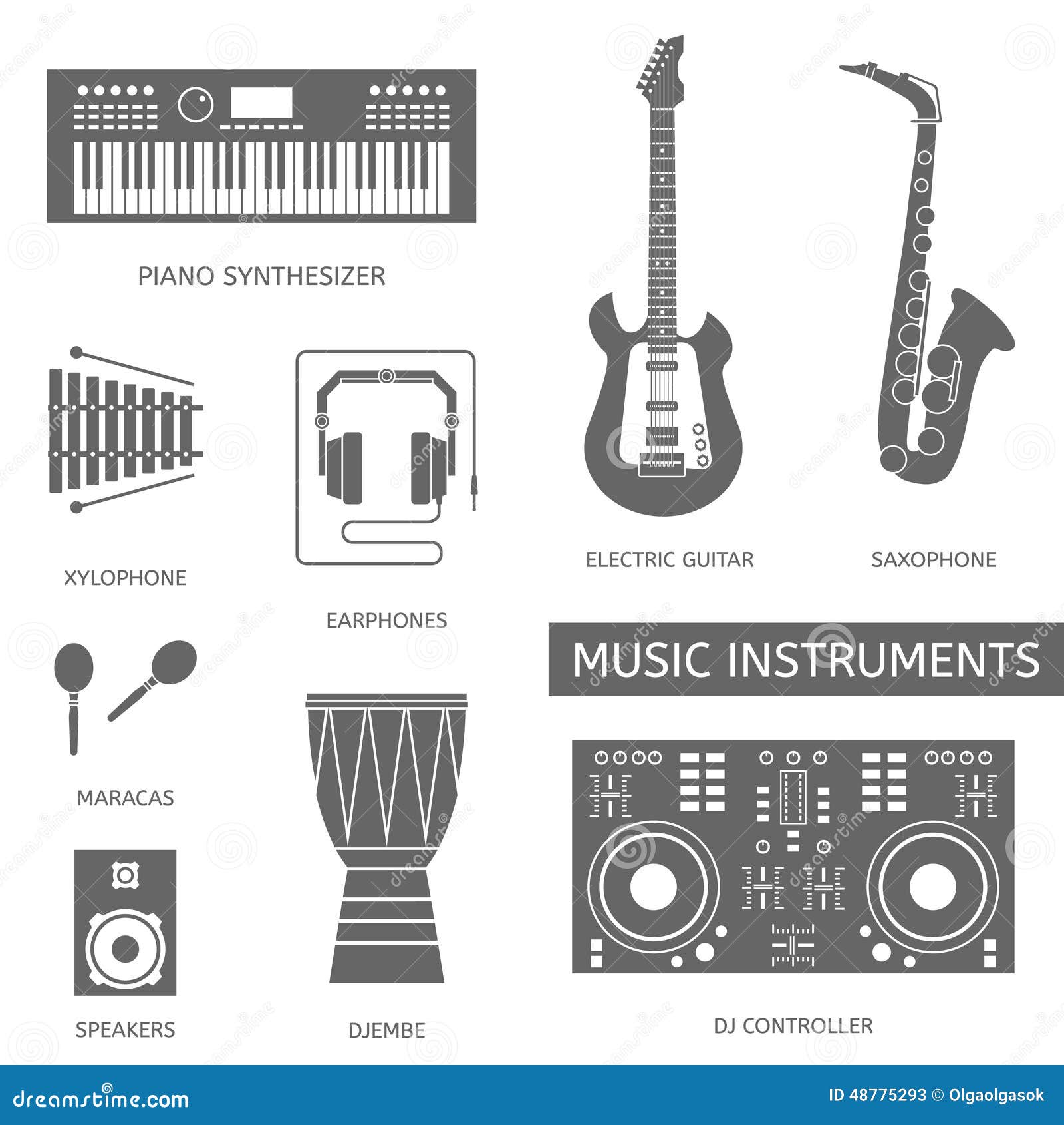 Musical Instruments Flat Icons. Stock Vector - Illustration of ...