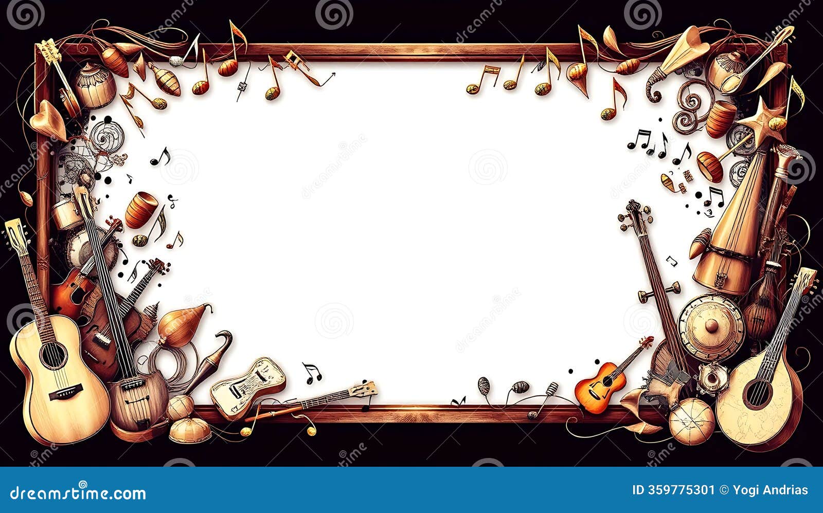 Musical Instruments Frame Decorated with Notes Stock Illustration ...