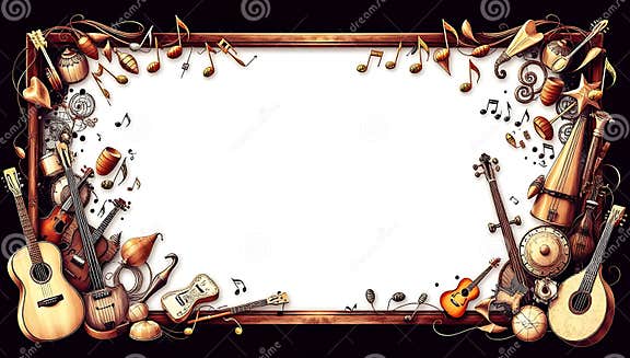 Musical Instruments Frame Decorated with Notes Stock Illustration ...
