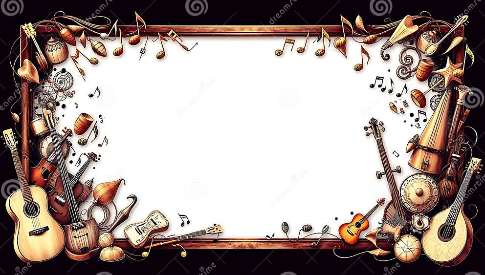 Musical Instruments Frame Decorated with Notes Stock Illustration ...