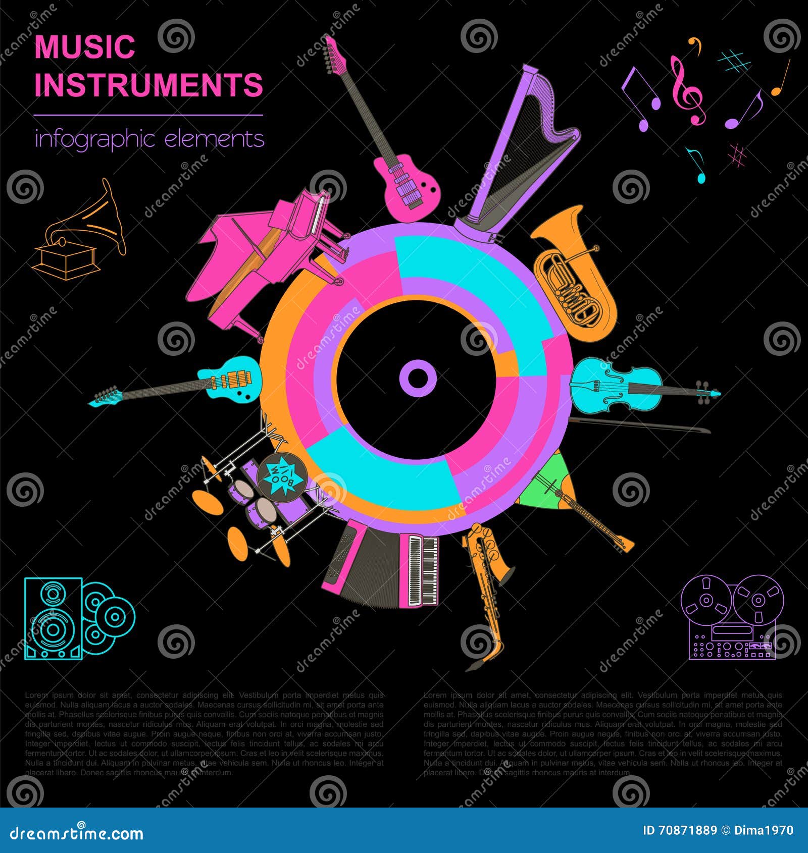 Musical Instruments Graphic Template. All Types of Musical Instr Stock ...