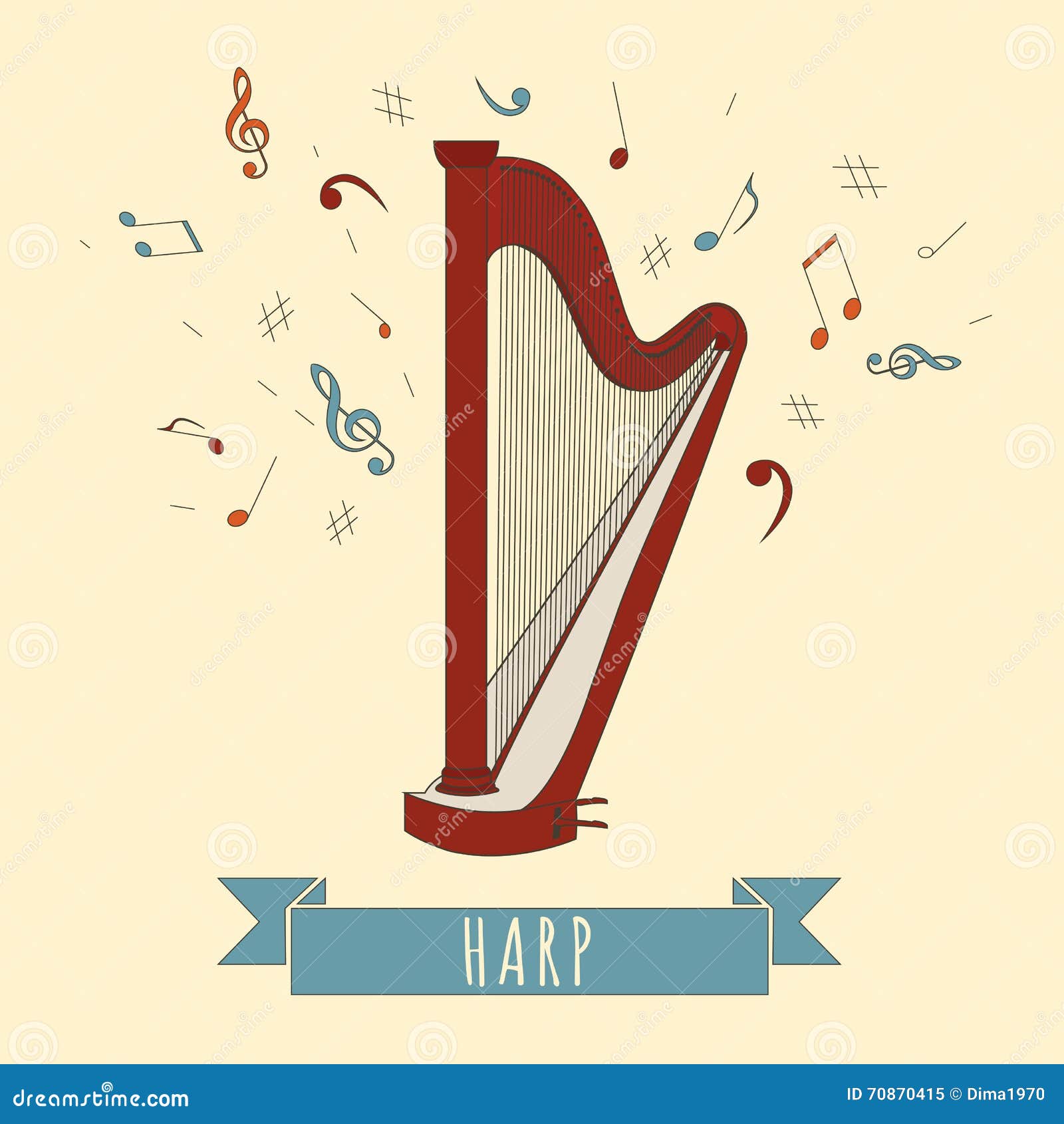 Musical Instruments Graphic Template. Harp Stock Vector - Illustration ...