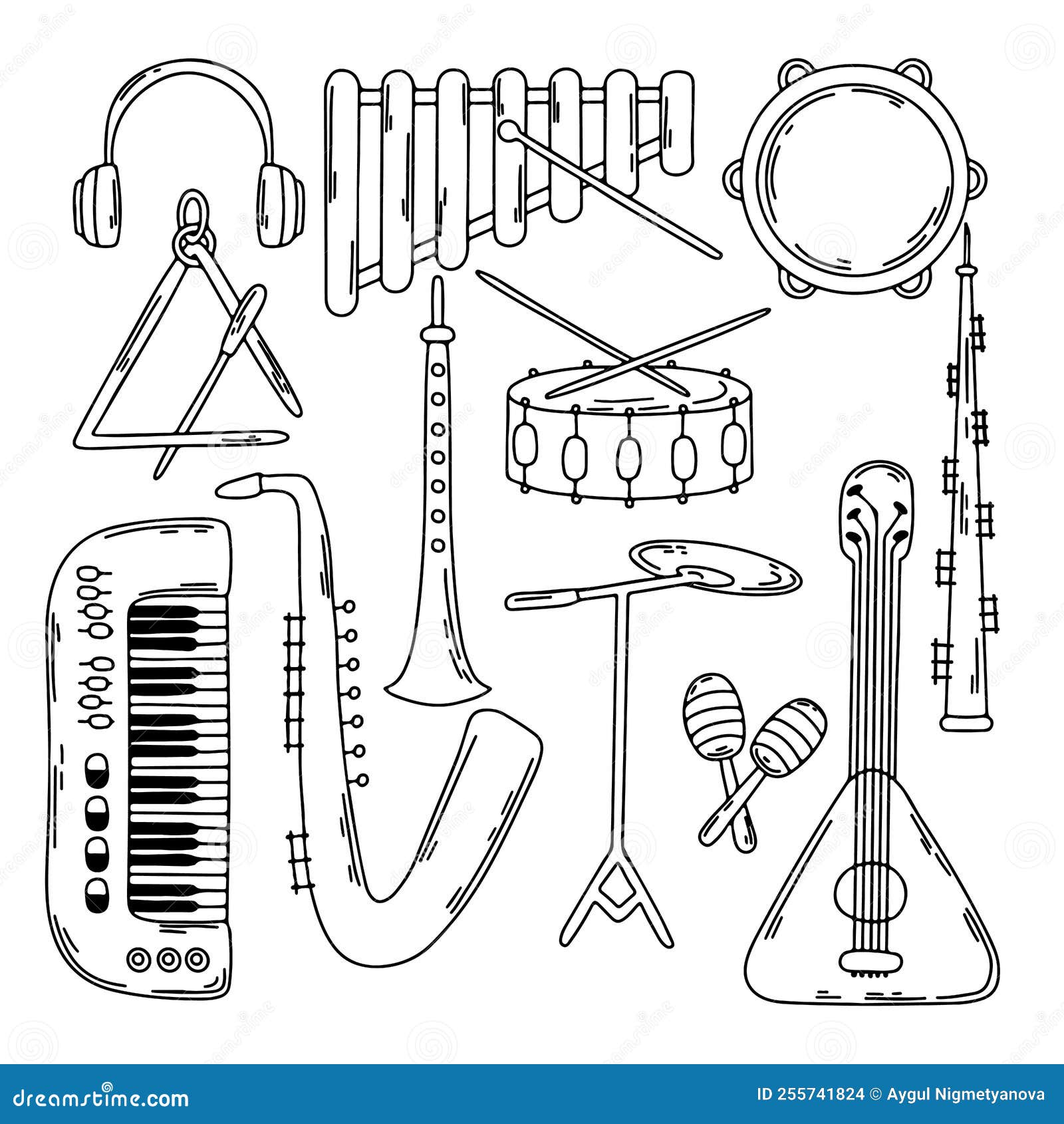 Musical Instruments in Hand Drawn Doodles Style. Vector Set of Music ...