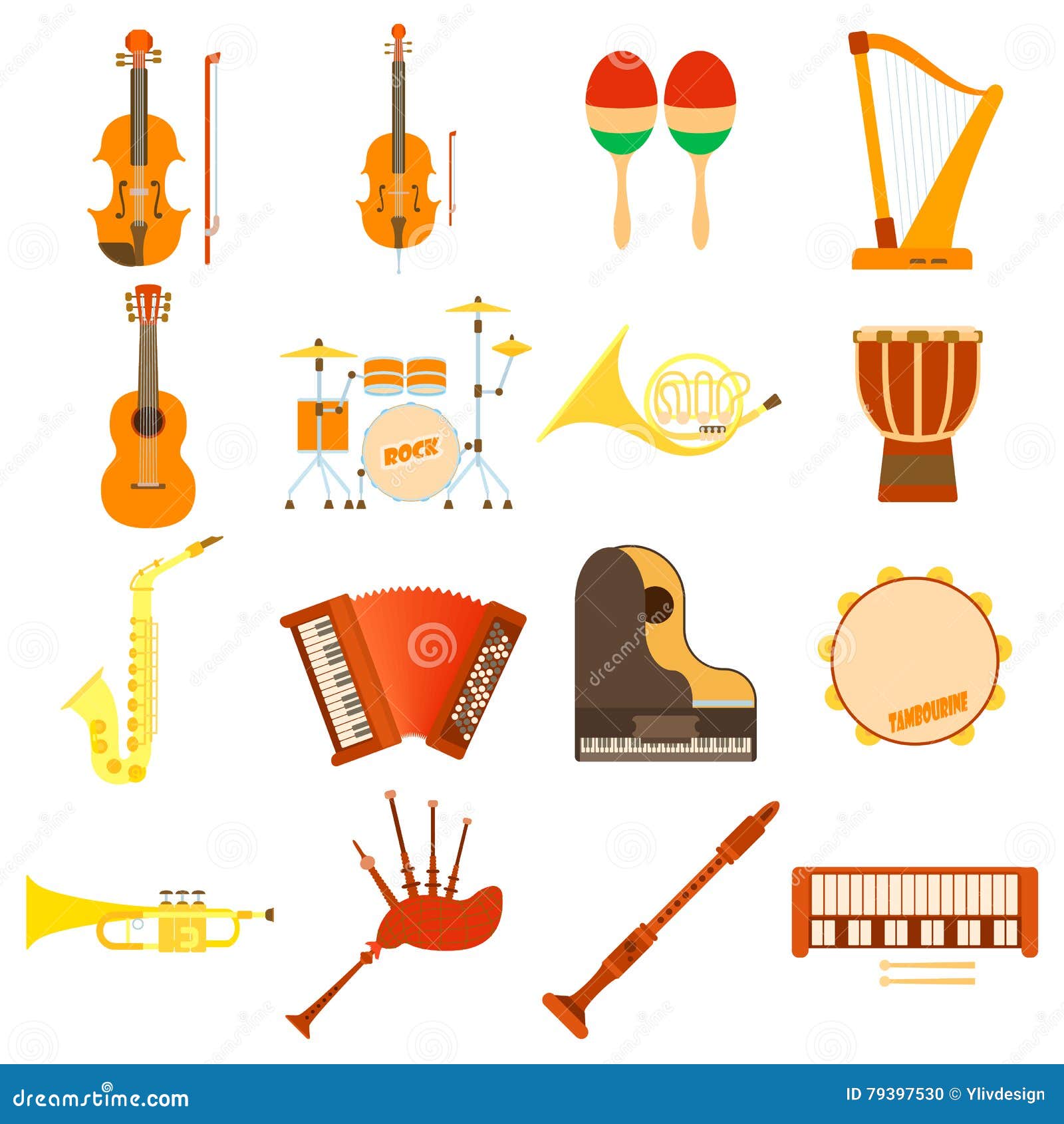 Musical Instruments Icons Set, Flat Style Stock Vector - Illustration ...