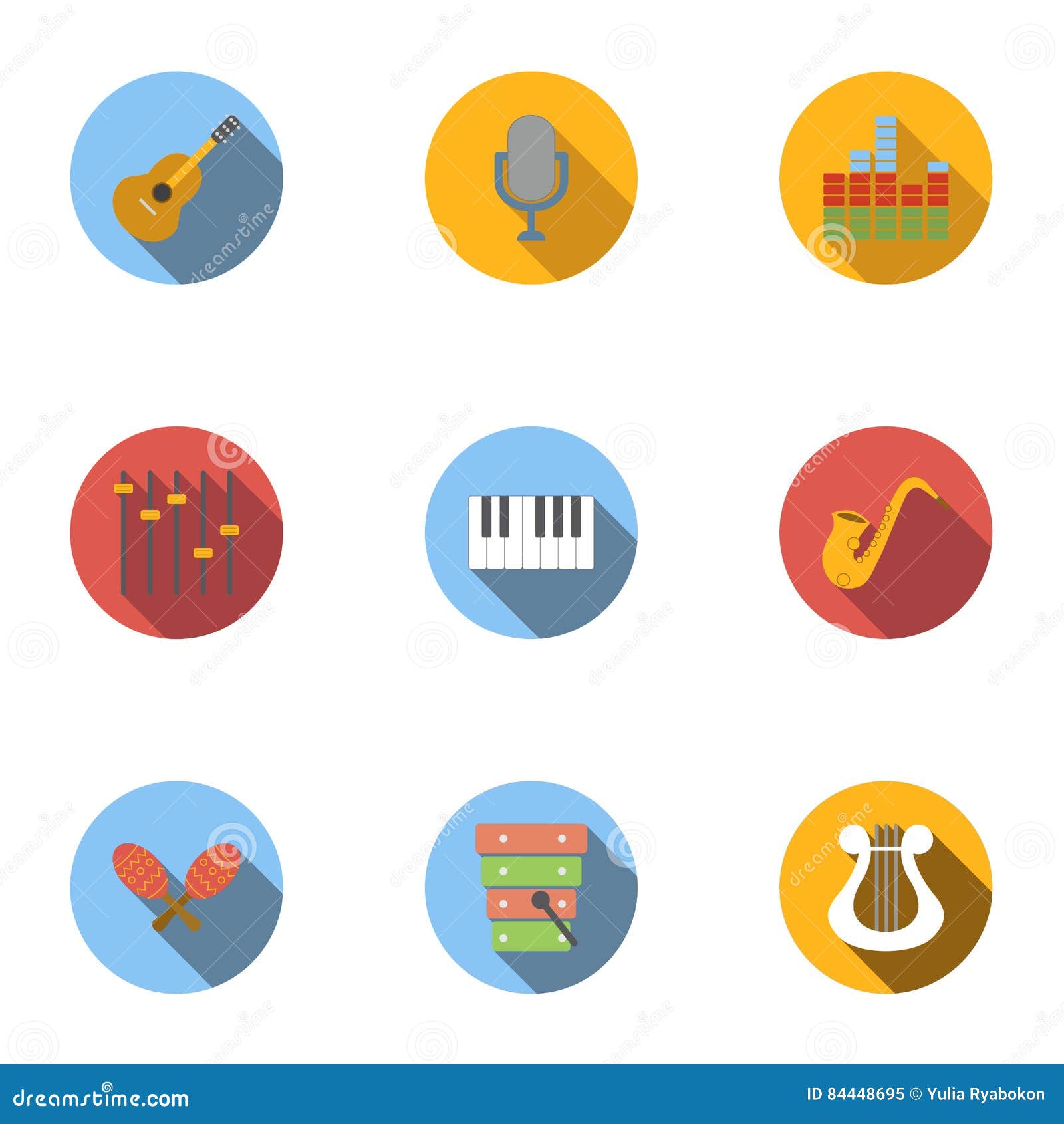 Musical Instruments Icons Set, Flat Style Stock Vector - Illustration ...