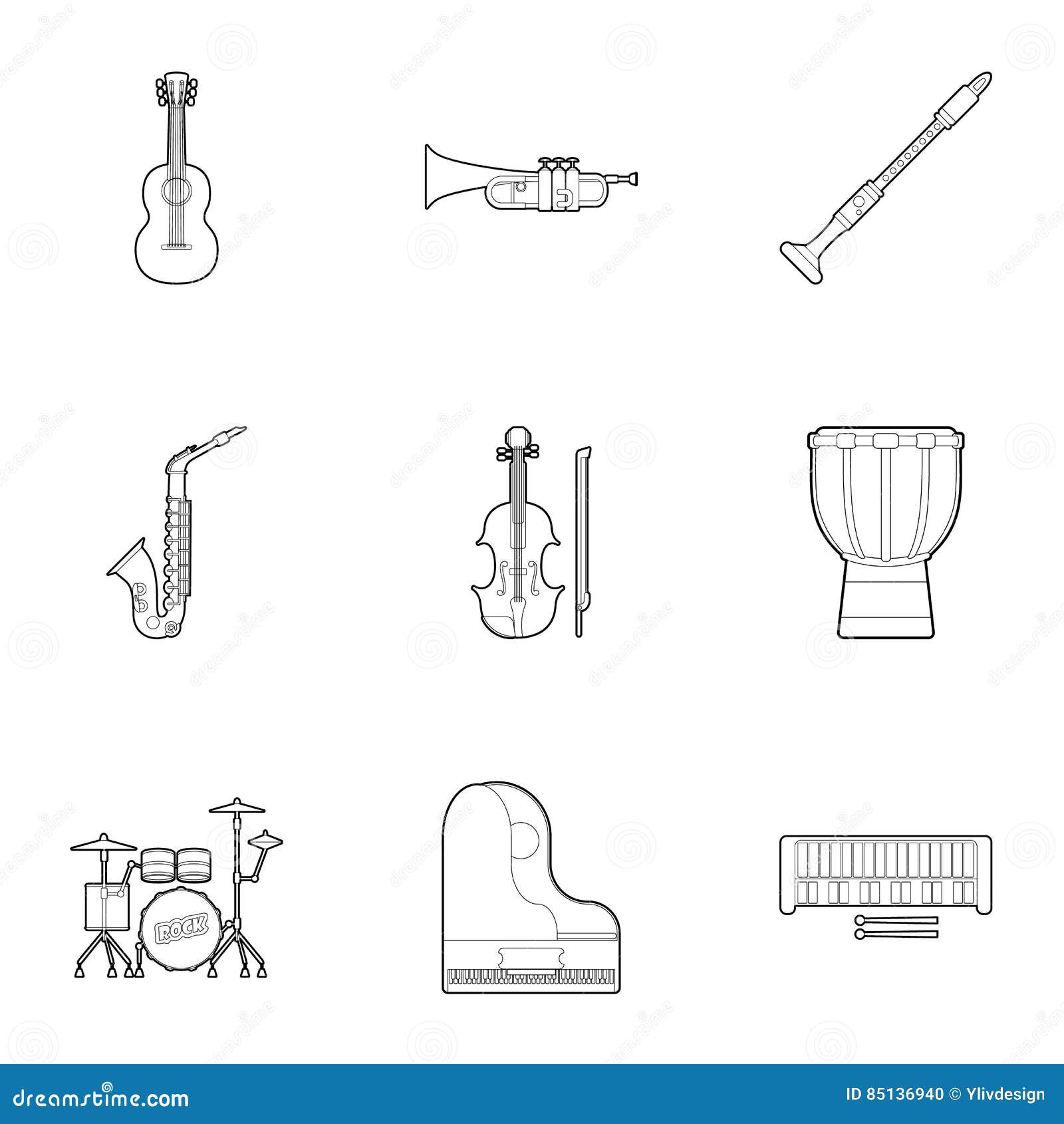 Musical Instruments Icons Set, Outline Style Stock Vector ...