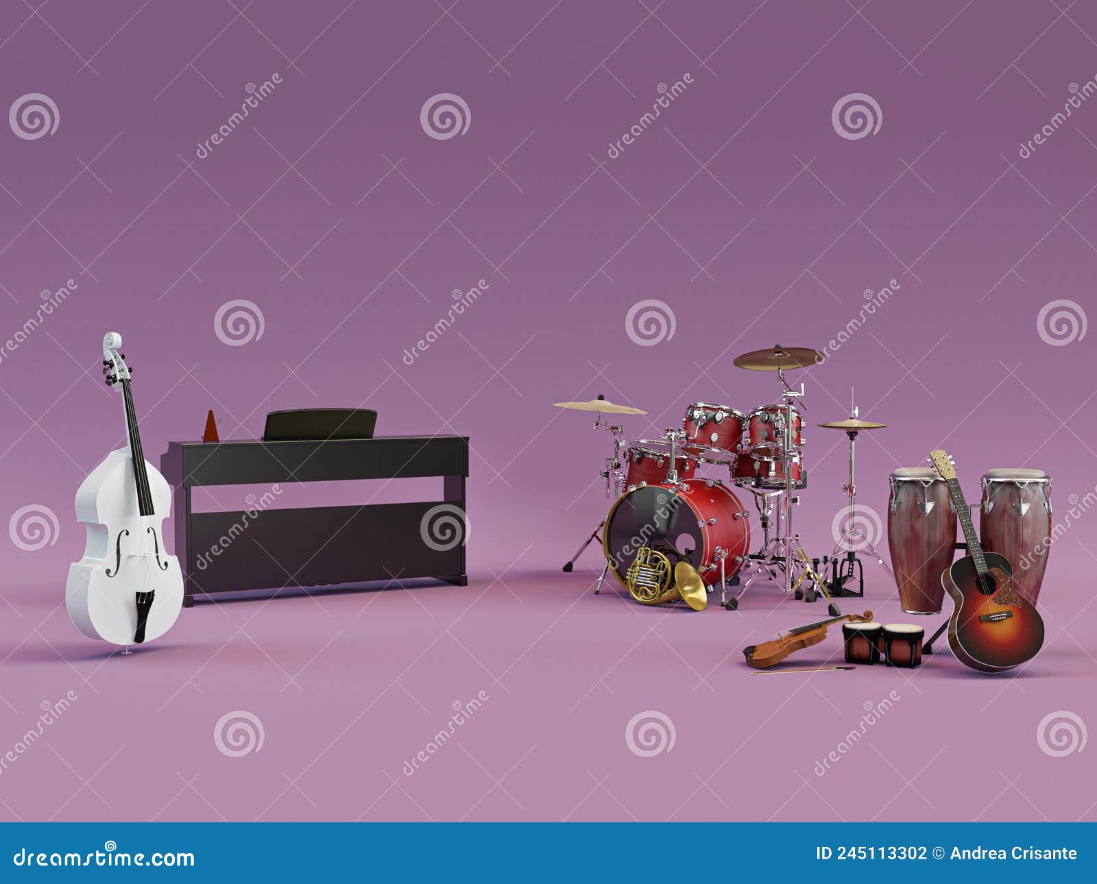 Musical Instruments Isolated on Pink Background Stock Illustration ...